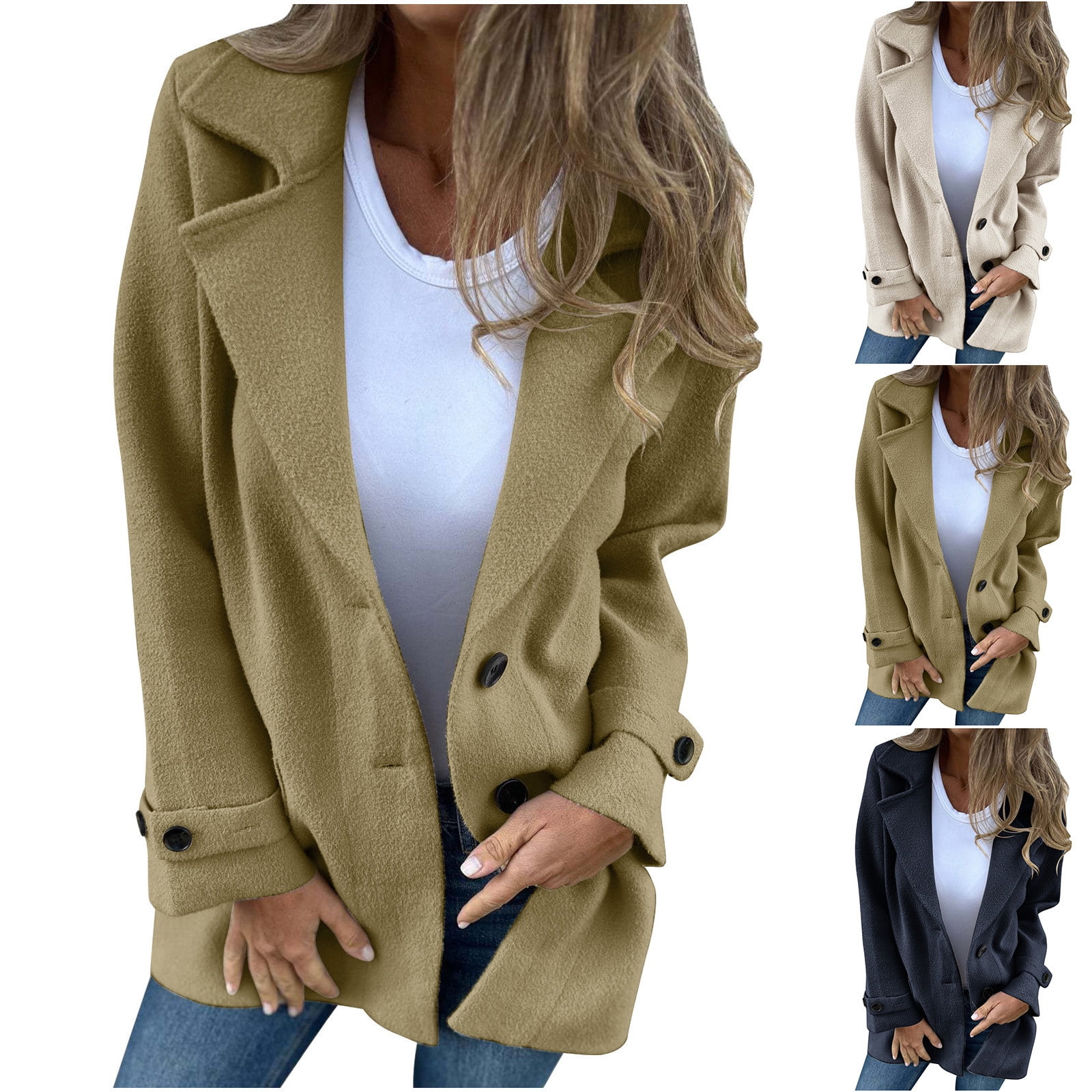 Zedker Wool Pea Coats for Women Fall Winter Classic Mid Length Pea Coat ...