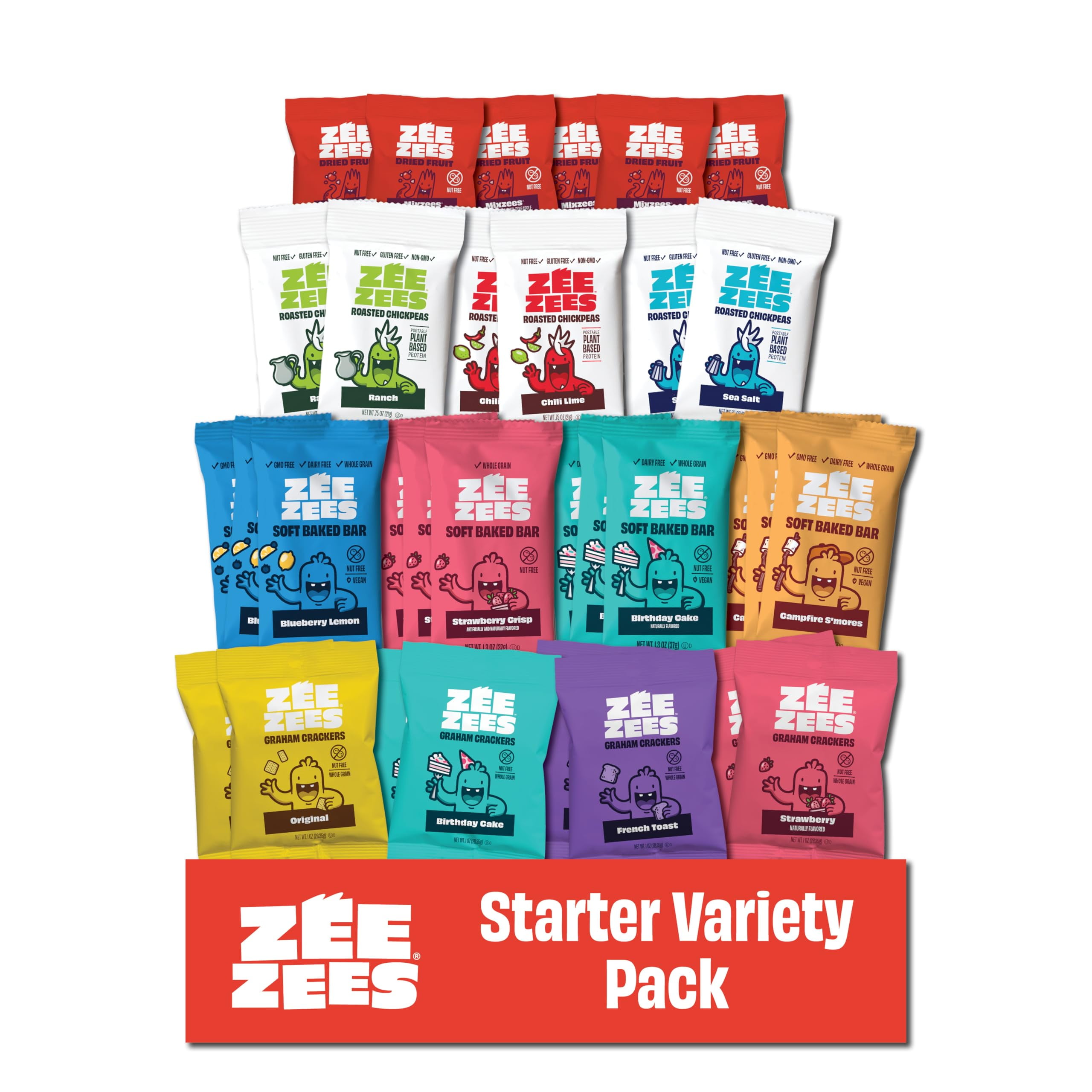 Zee Zees Starter Variety AIF4 Snack Pack - Soft Baked Bars, Sunflower ...