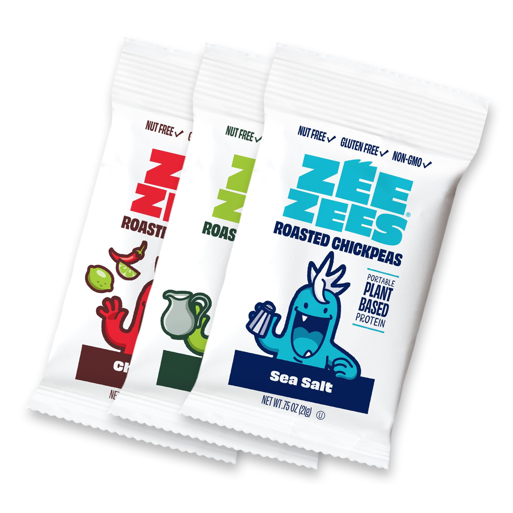 Zee Zees Variety Pack AIF4 Cruncherz Roasted Chickpeas, Sea Salt, Ranch, & Chili Lime, Nut-Free ...
