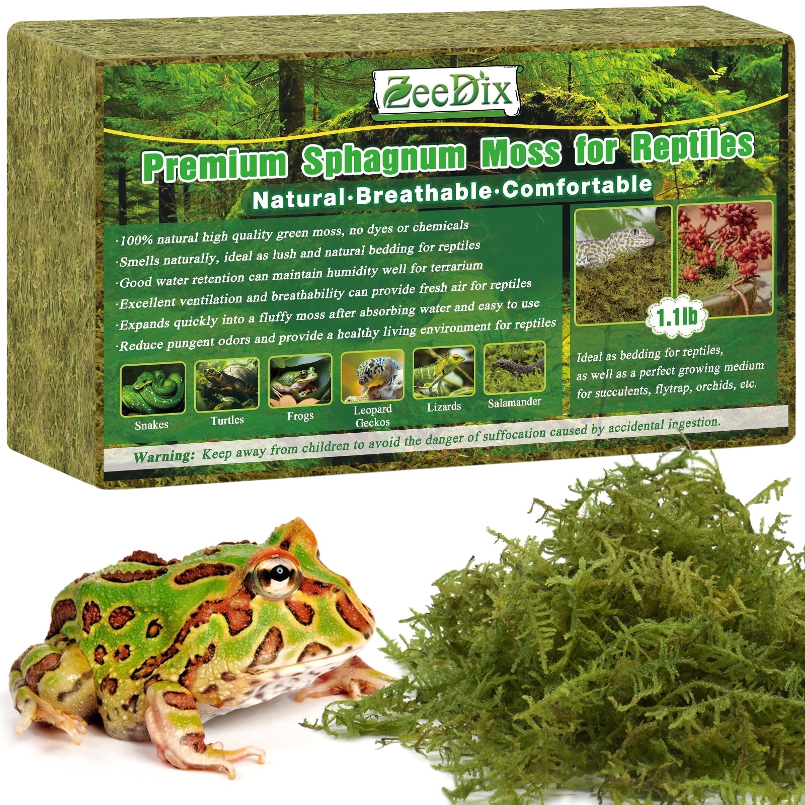 ZeeDix 1.1LB Premium Sphagnum Moss for Reptiles Terrarium Bedding for ...