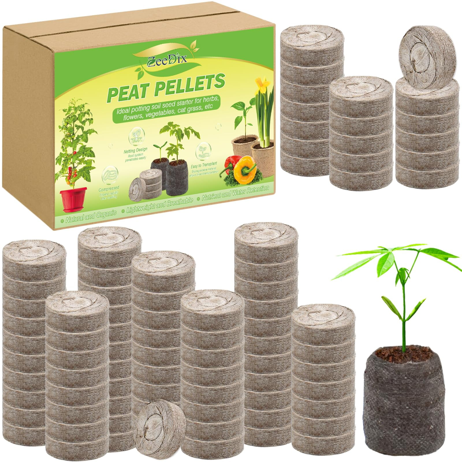 ZeeDix 100 Pcs 30mm Peat Pellets MVR1 Seed Starter Soil Pods Plugs for ...