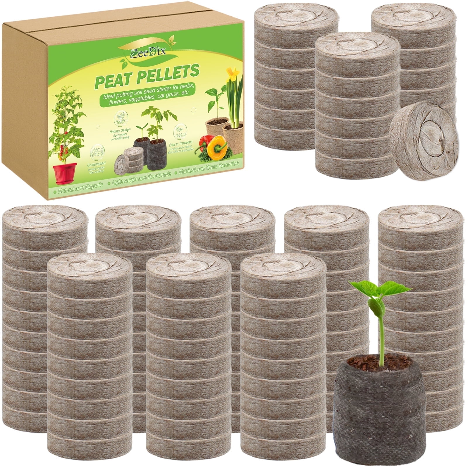 ZeeDix 50mm 100Pcs Compressed Peat Pellet Fiber Soil Plant Seed ...