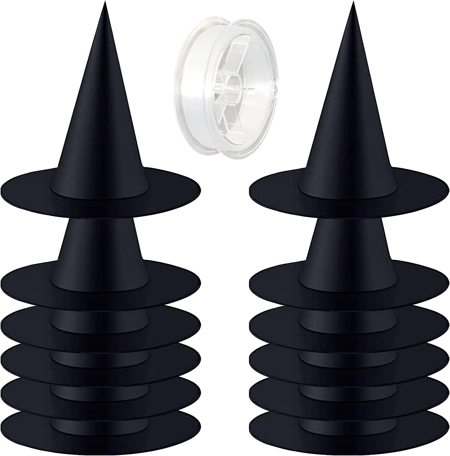ZeeDix 12Pcs Floating Halloween Witch Hats, 15Inch Black Caps with 98ft ...