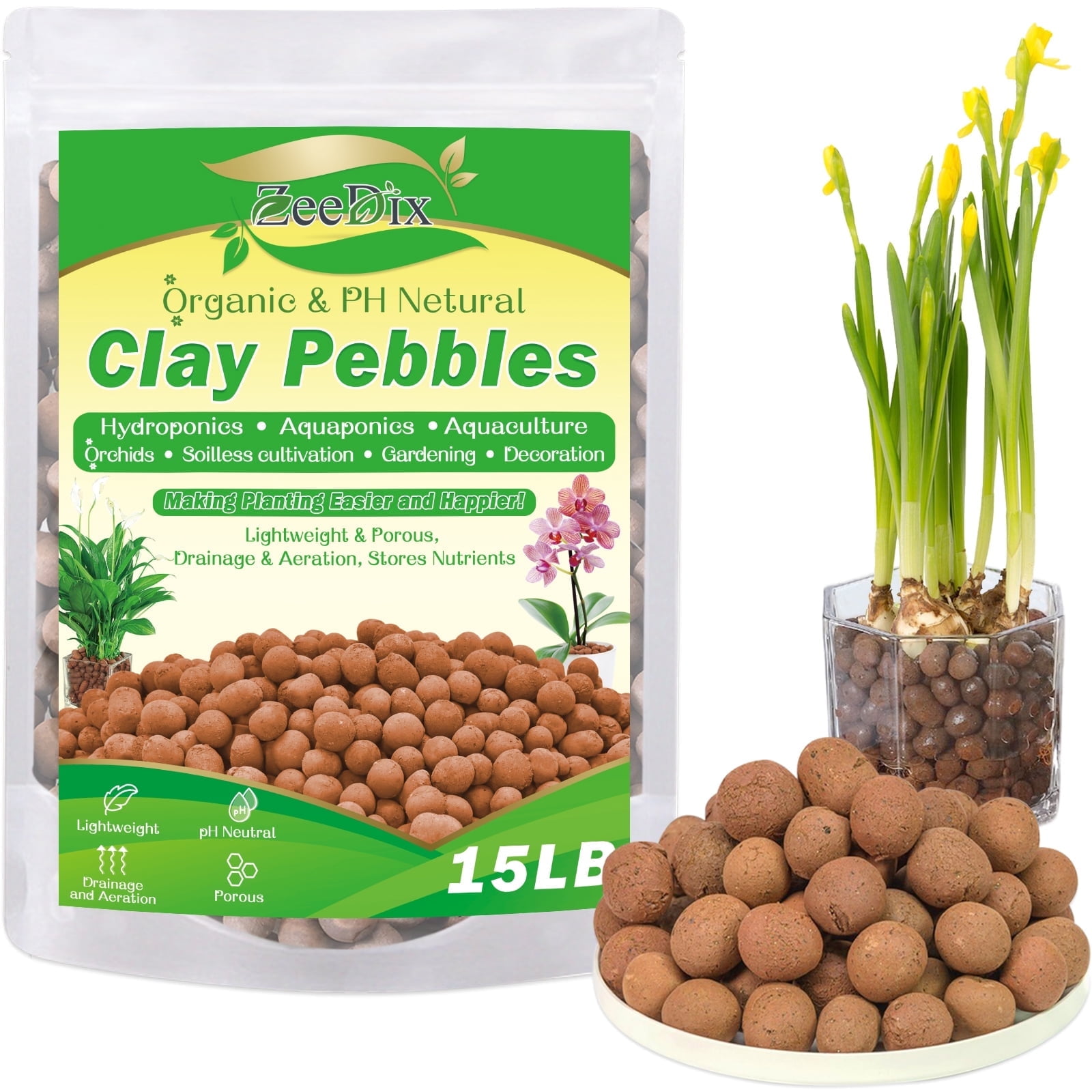 ZeeDix 15lb Leca Clay Pebbles for Hydroponic Gardening Decorative ...
