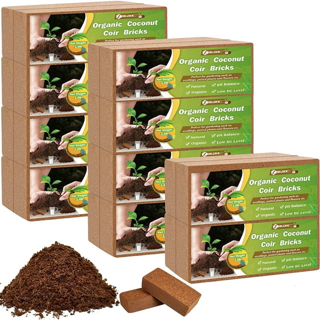 ZeeDix 20 Pcs Coco Coir Brick，Low EC Organic Compressed Coconut Soil ...