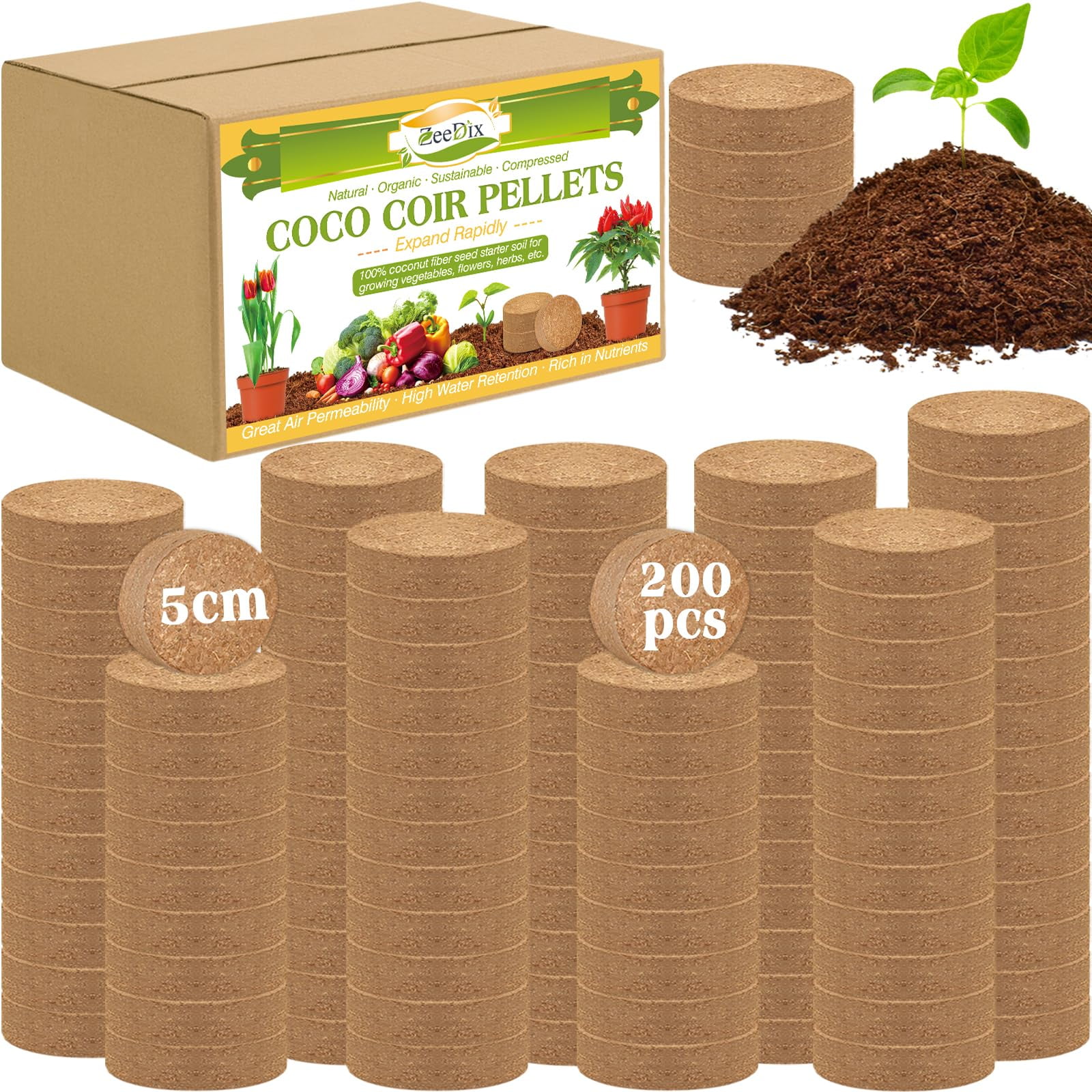 ZeeDix 200Pcs 50mm Compressed Coco Coir ITL1 Fiber Potting Soil Seed ...