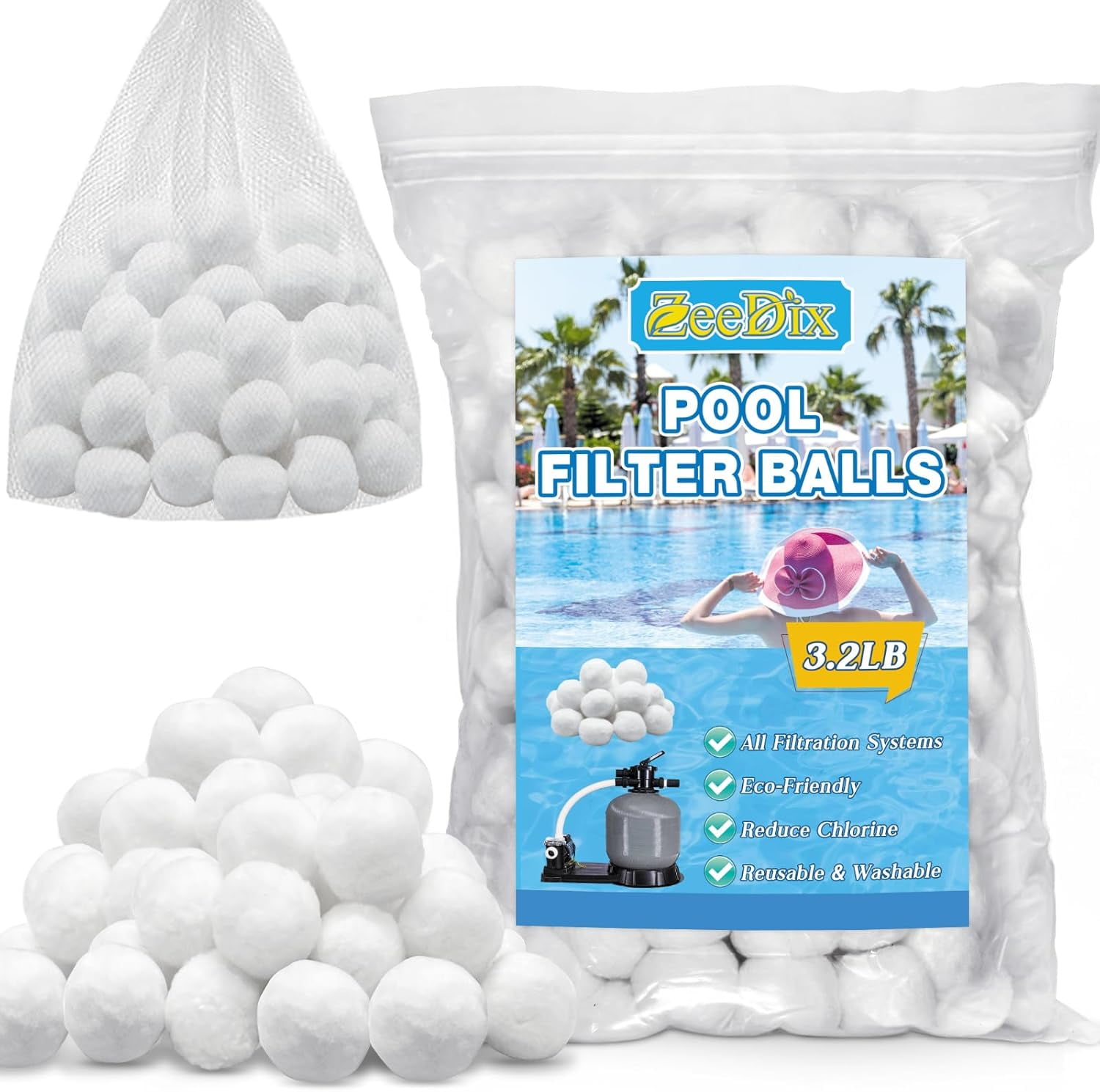 ZeeDix 3.2 lbs Pool Filter Balls for Sand Filter Pump, New Upgrade ...