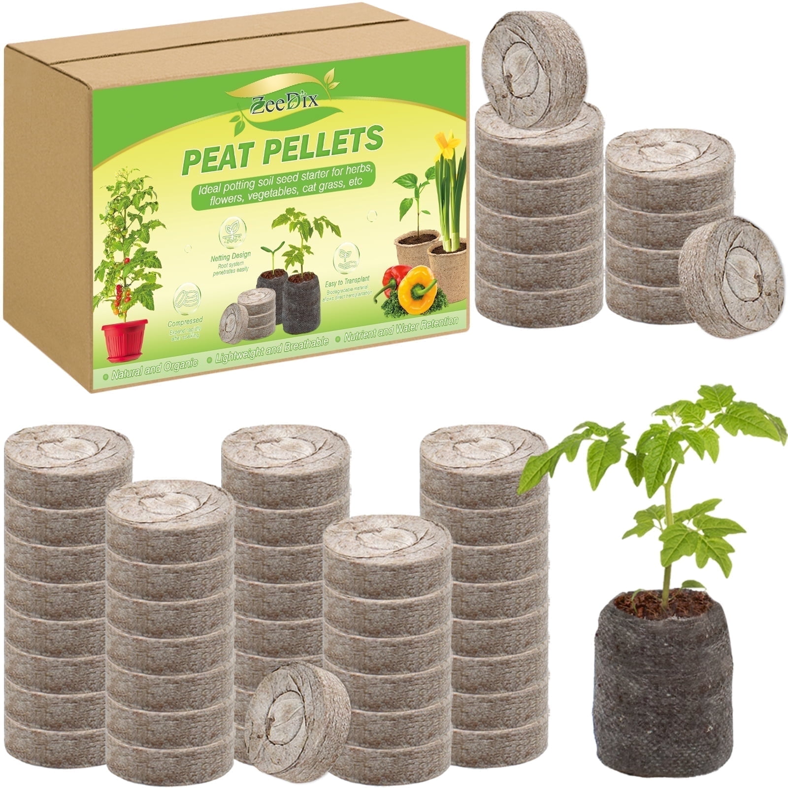 ZeeDix 30mm Peat Pellets, 50Pcs Soil Pods for Seed Starting, Plants ...