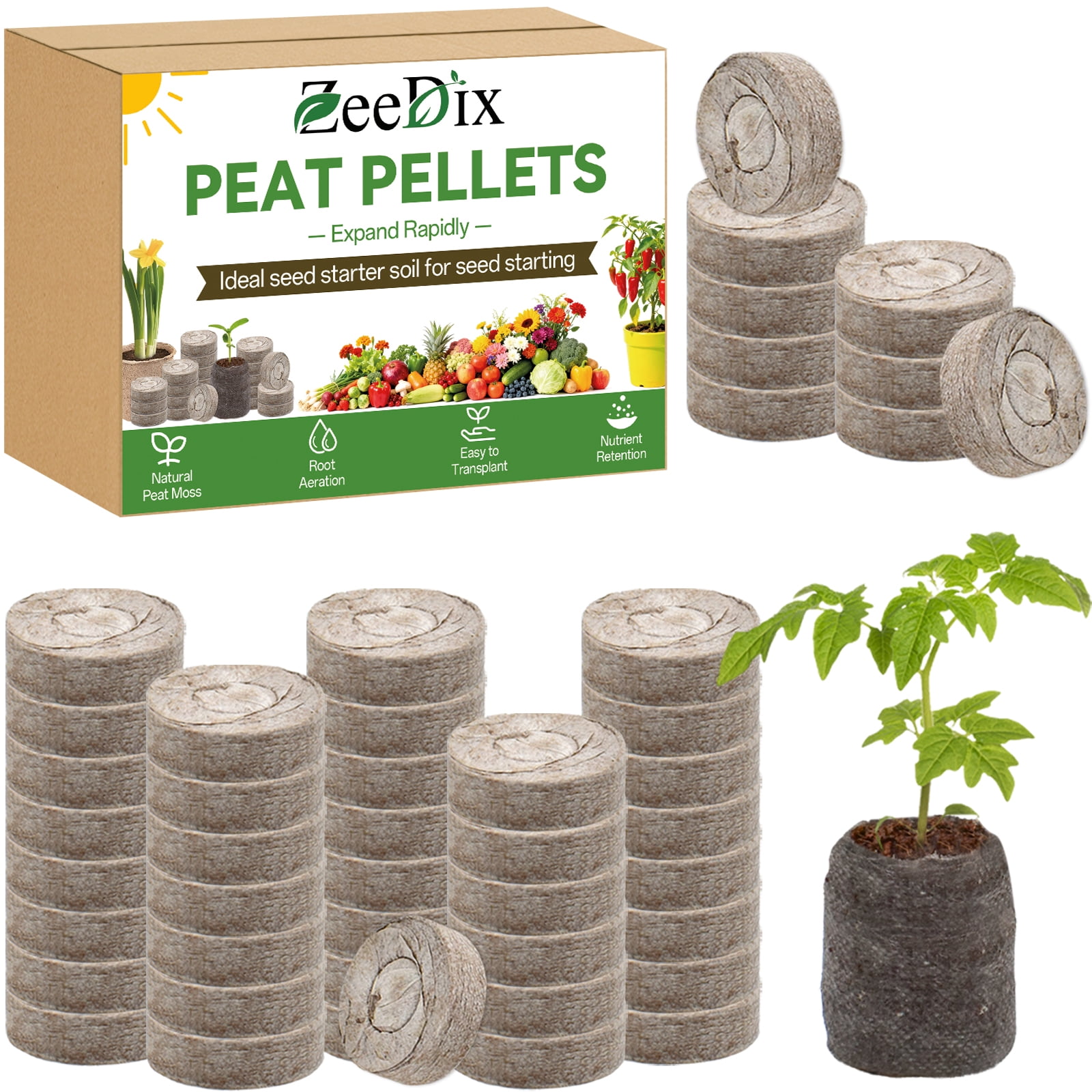 ZeeDix 30mm Peat Pellets, 50Pcs Soil Pods for Seed Starting, Plants ...
