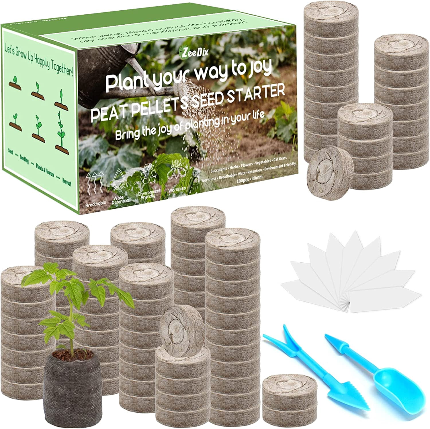 ZeeDix 30mm100Pcs Peat Pellets Seedling Starter Soil Block Grow Media ...