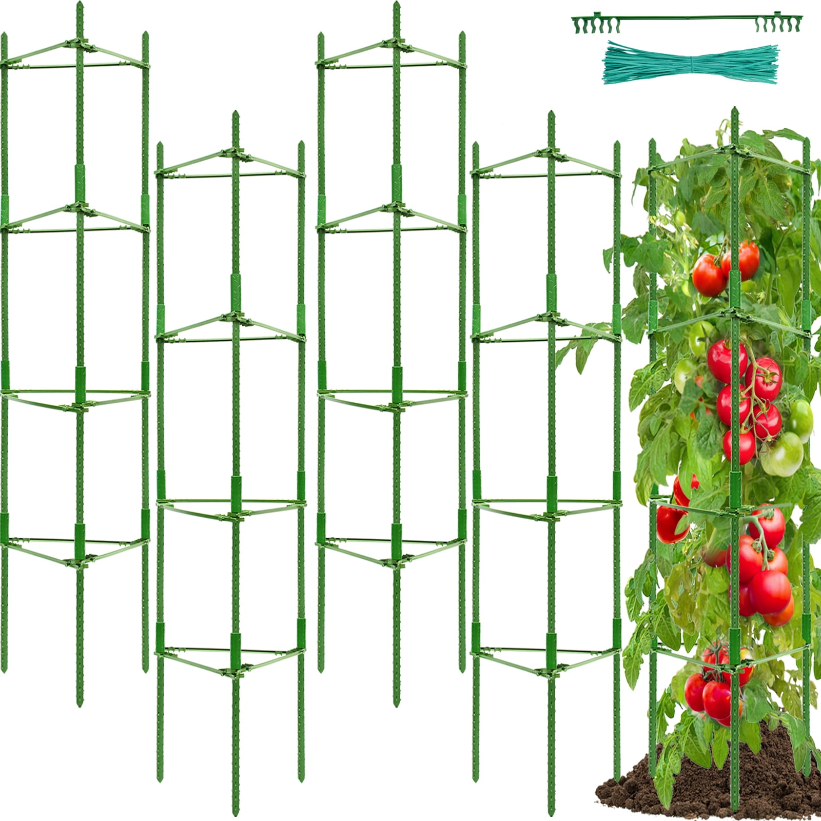 ZeeDix 4 Packs Tomato Cage, Up to 63lN Tomato Trellis Expandable Tomato ...