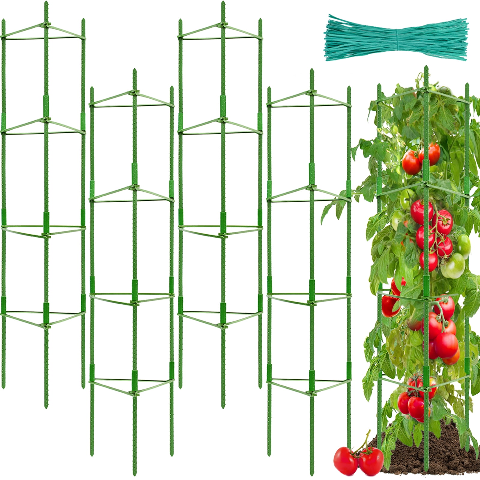 ZeeDix 4 Packs Tomato Cages, Up to 63 Inches Plant Cages Assembled ...