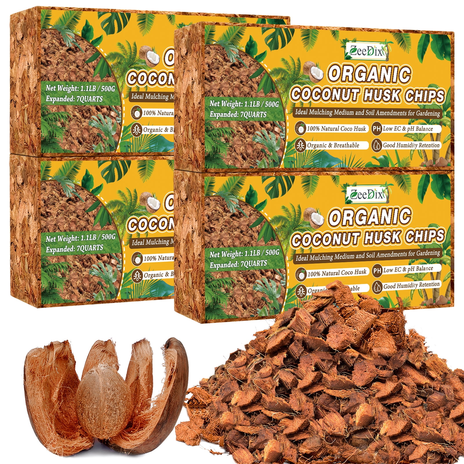 ZeeDix 4 Pcs Coco Coir Chips, Growing Medium for Plants, 7.87x3.93x1.97 ...