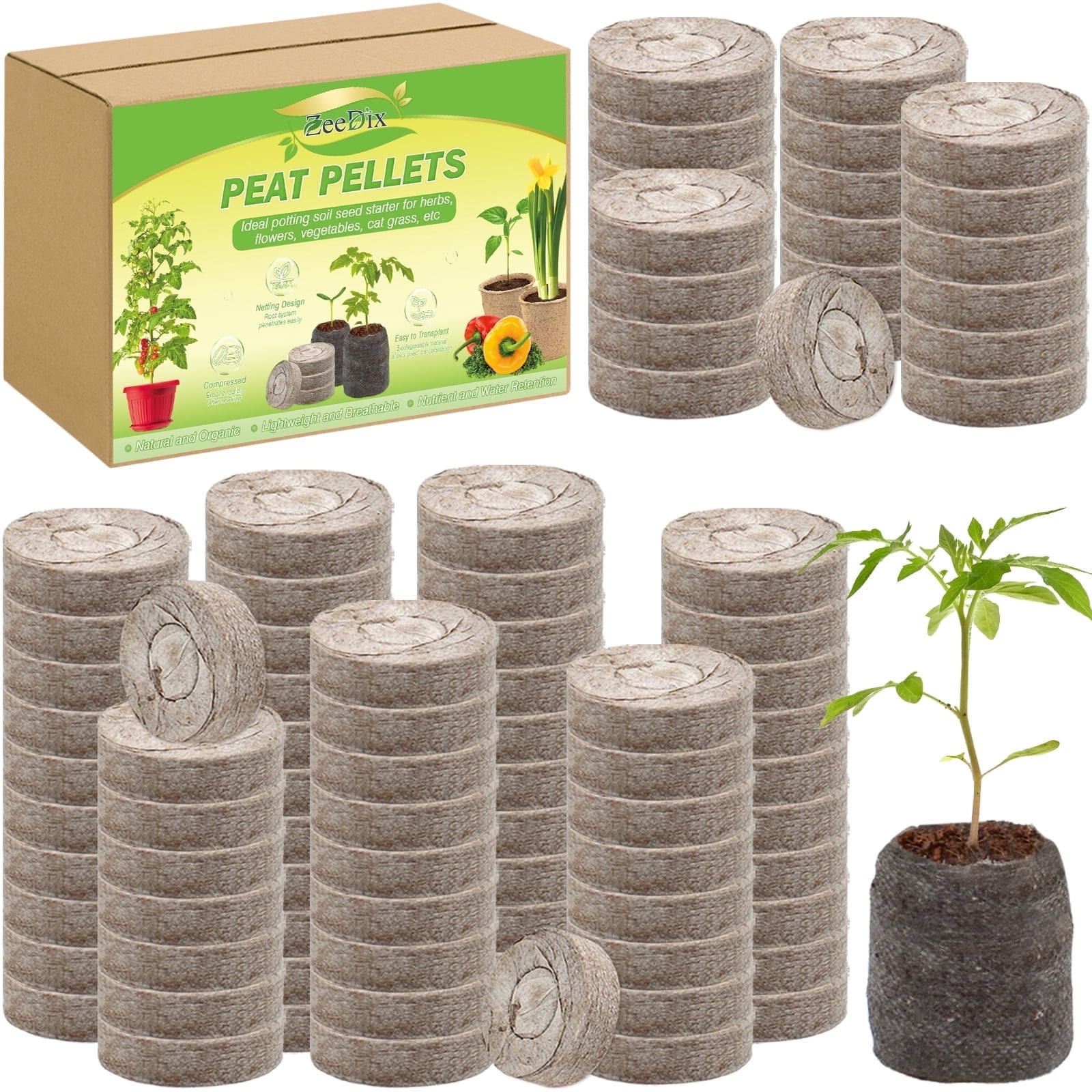 ZeeDix 40mm 100Pcs Compressed Peat Pellet Fiber Soil Plant Seed ...