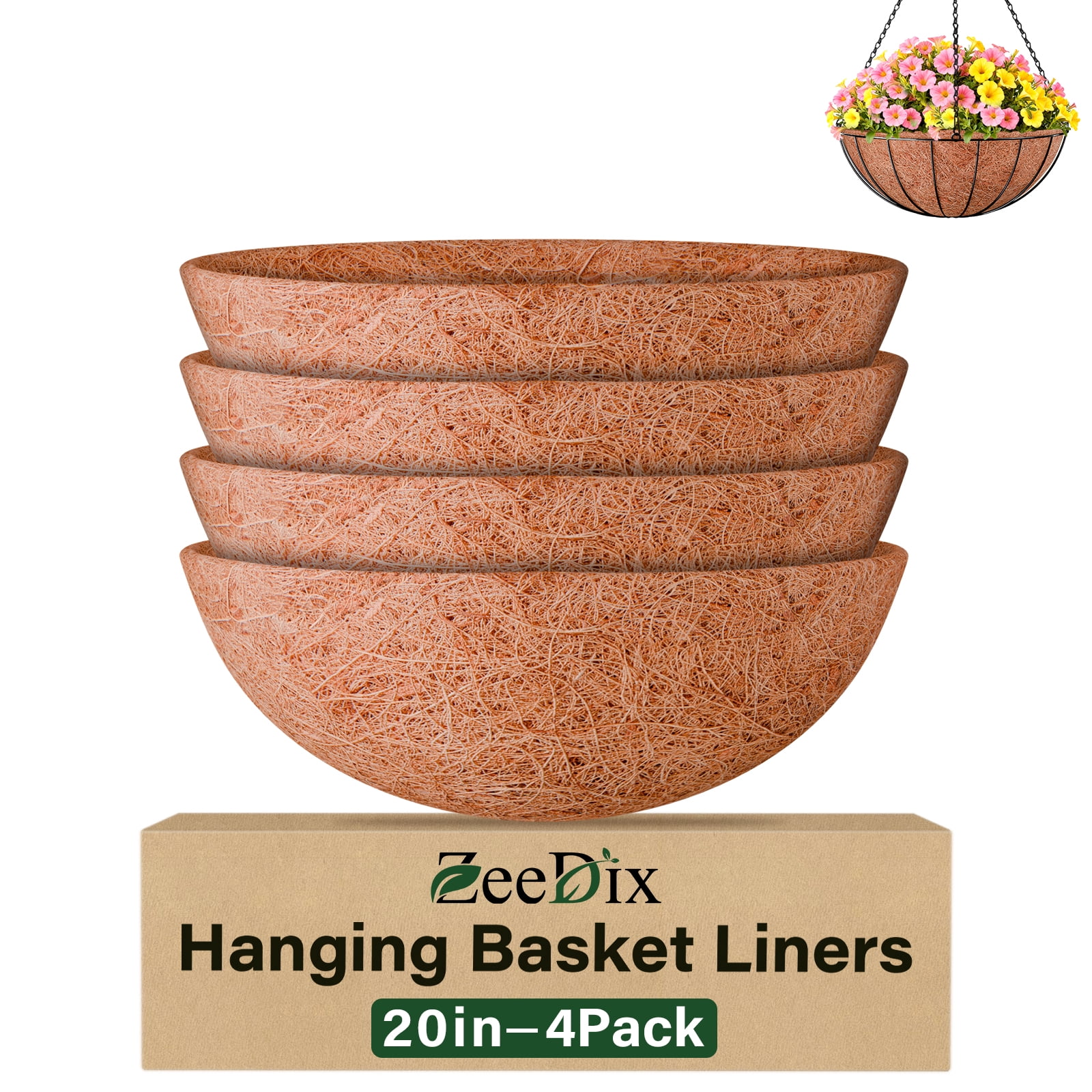 ZeeDix 4PCS 20Inch Natural Coco Fiber Round Husk Plant Pot Liners for ...