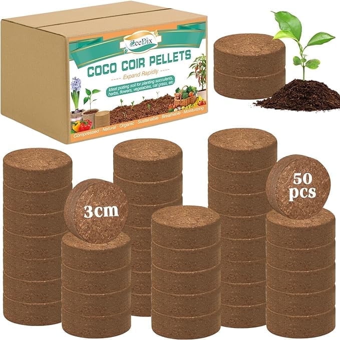 ZeeDix 50Pcs 30mm Compressed Coco Coir Fiber Potting Soil- Organic Coco ...