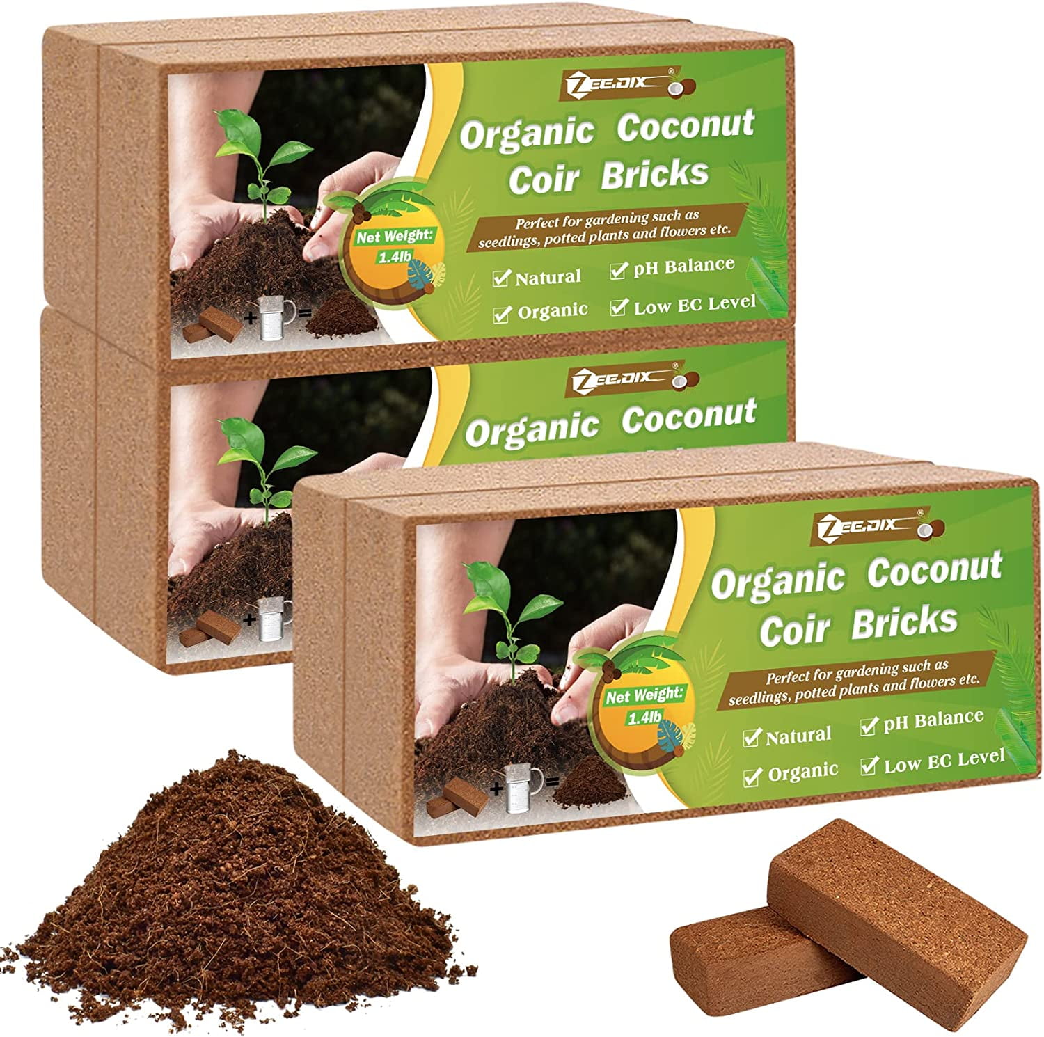 ZeeDix Organic Coco Coir Bricks, 6 Pcs - 100% Natural Fiber Soil for ...