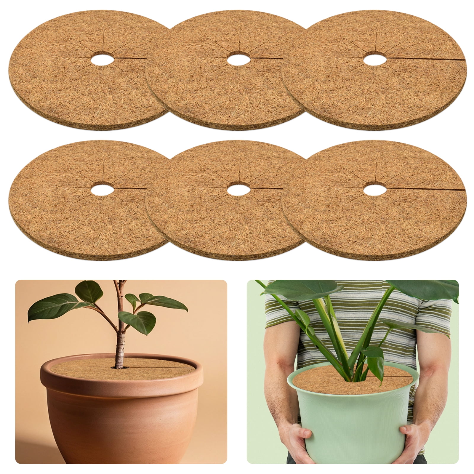 ZeeDix 6 Pcs Coconut Fibers Mulch Ring Tree Protector Mat, 17.8 Inch Coco Coir Tree Protection ...