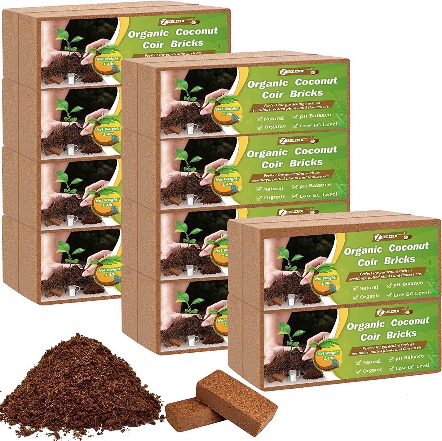 ZeeDix 20 Pcs Organic Coco Coir Brick, Low EC, Moisture Retaining for ...