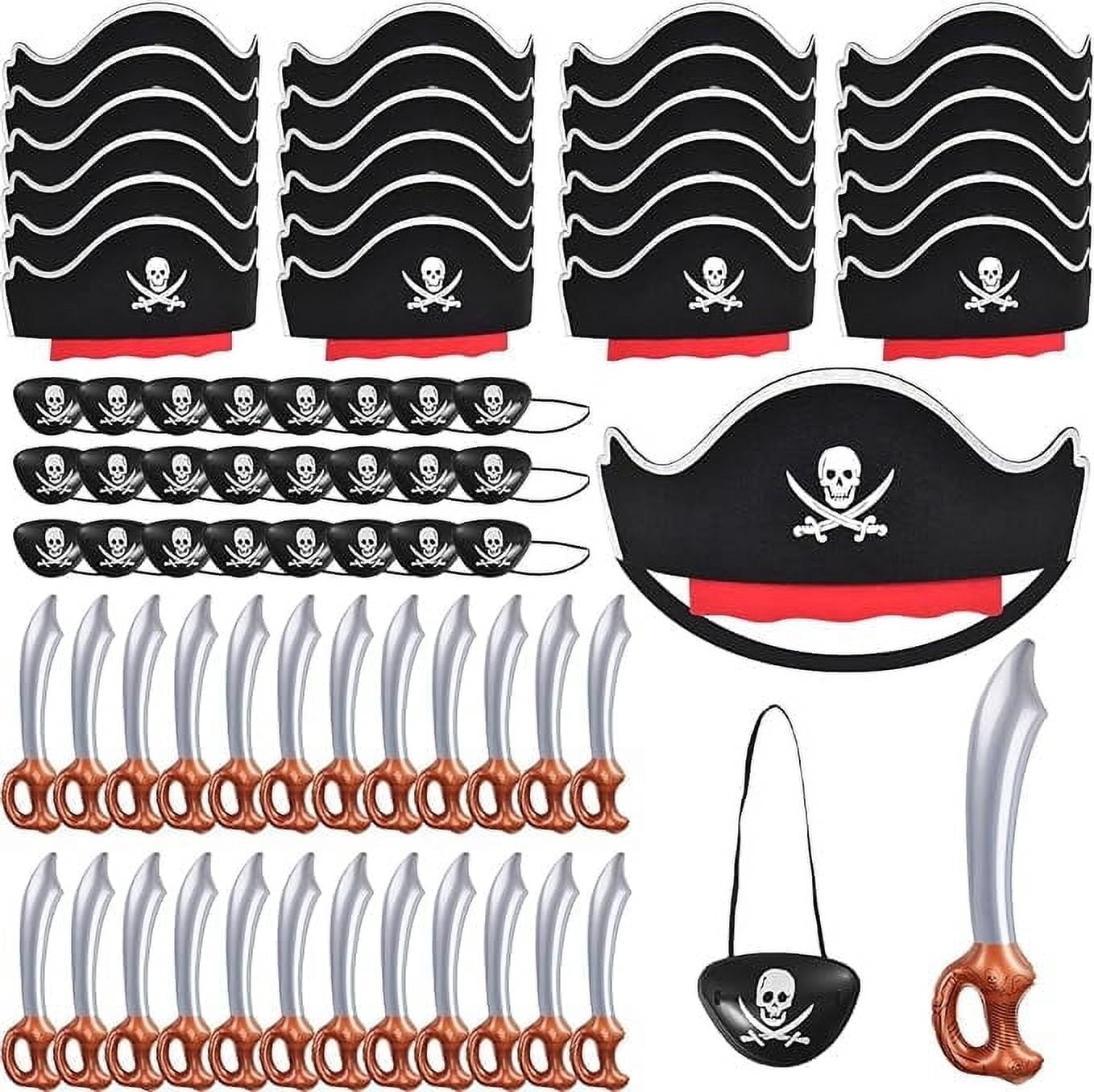 ZeeDix Pirate Hats Set, 72 Pcs, Black Felt Hats, Inflatable Pirate ...