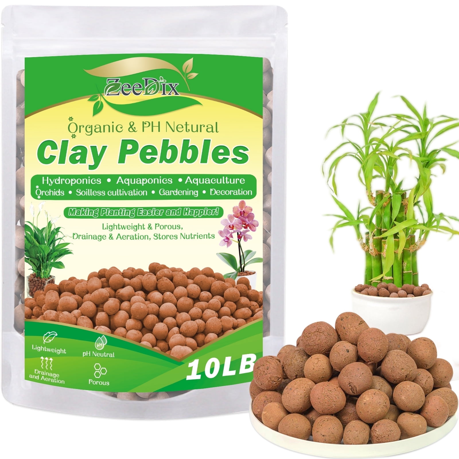 ZeeDix Clay Pebbles Soil Additive, Reddish-Brown, 10 lbs, 4-19mm, for ...