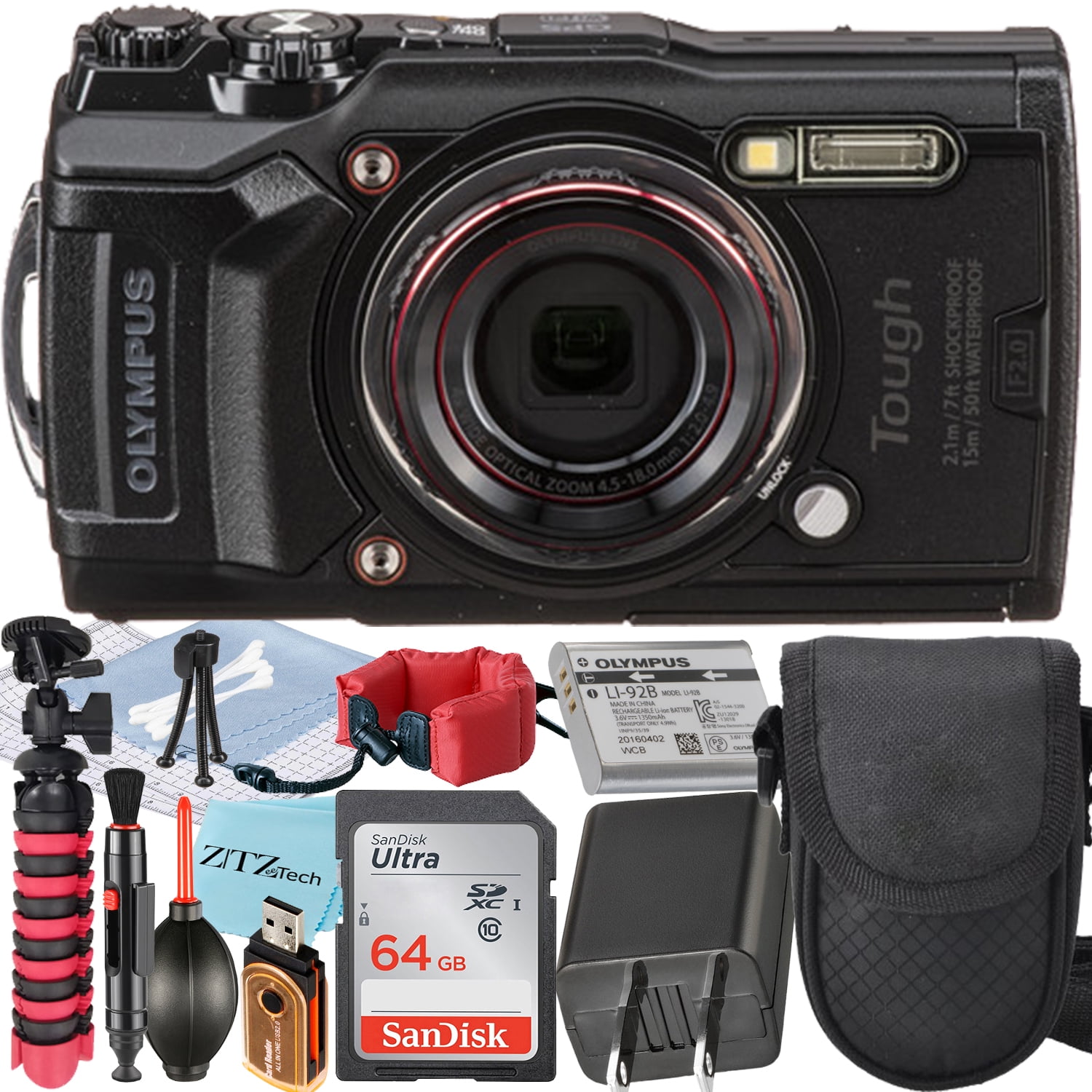 Olympus Tough TG-6 Digital Camera with SanDisk 64GB Memory Card and ZeeTech Accessory Bundle for ...