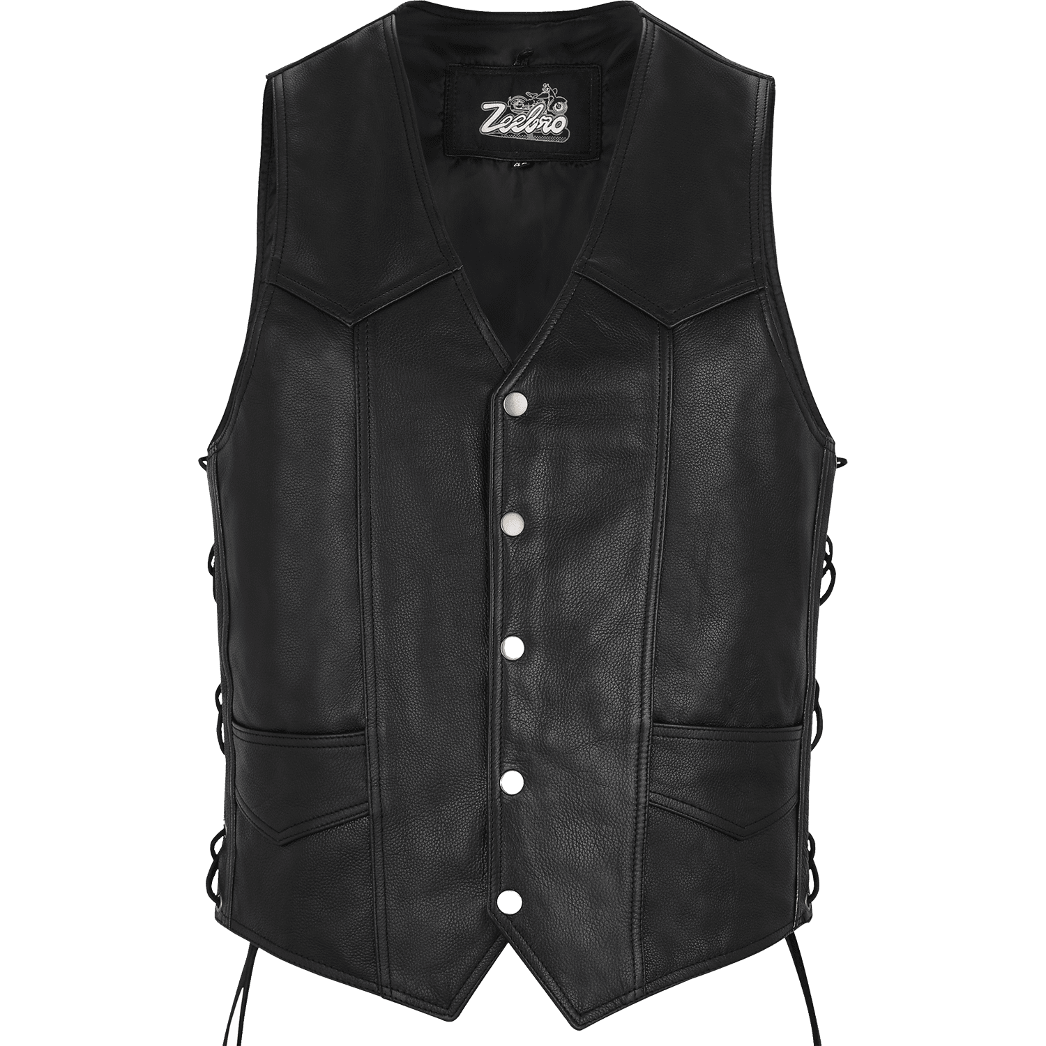 Zeebro Men's MC-03 Classic Black Leather Bikers Vest with Adjustable ...