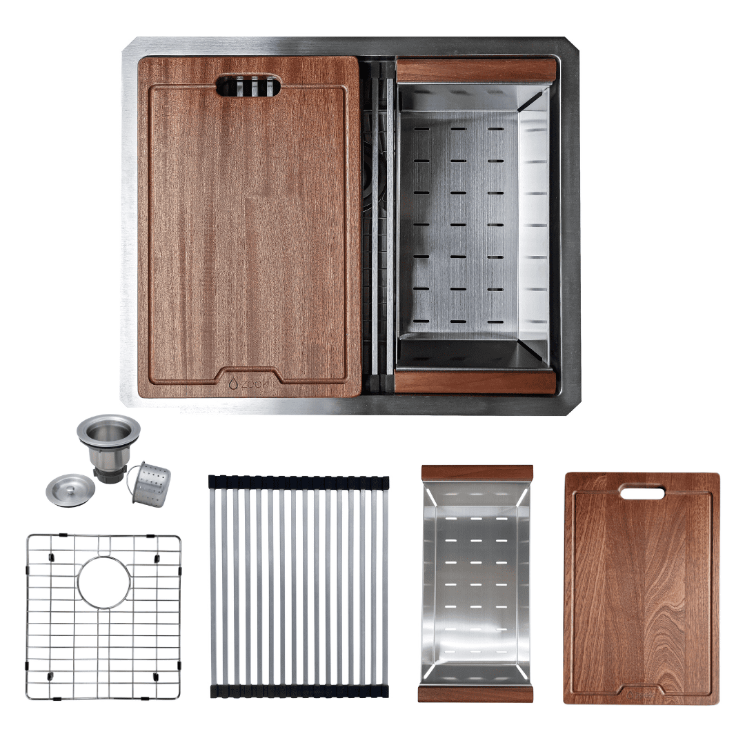 Zeek 23 x 19 Inch Undermount / Drop-in Workstation Small Kitchen Sink or Bar 16G Stainless Steel ...