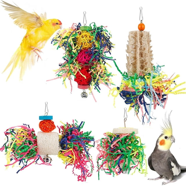 ZeenArt Bird Parakeet Toys, Bird Loofah Toys Foraging Hanging Toy for ...