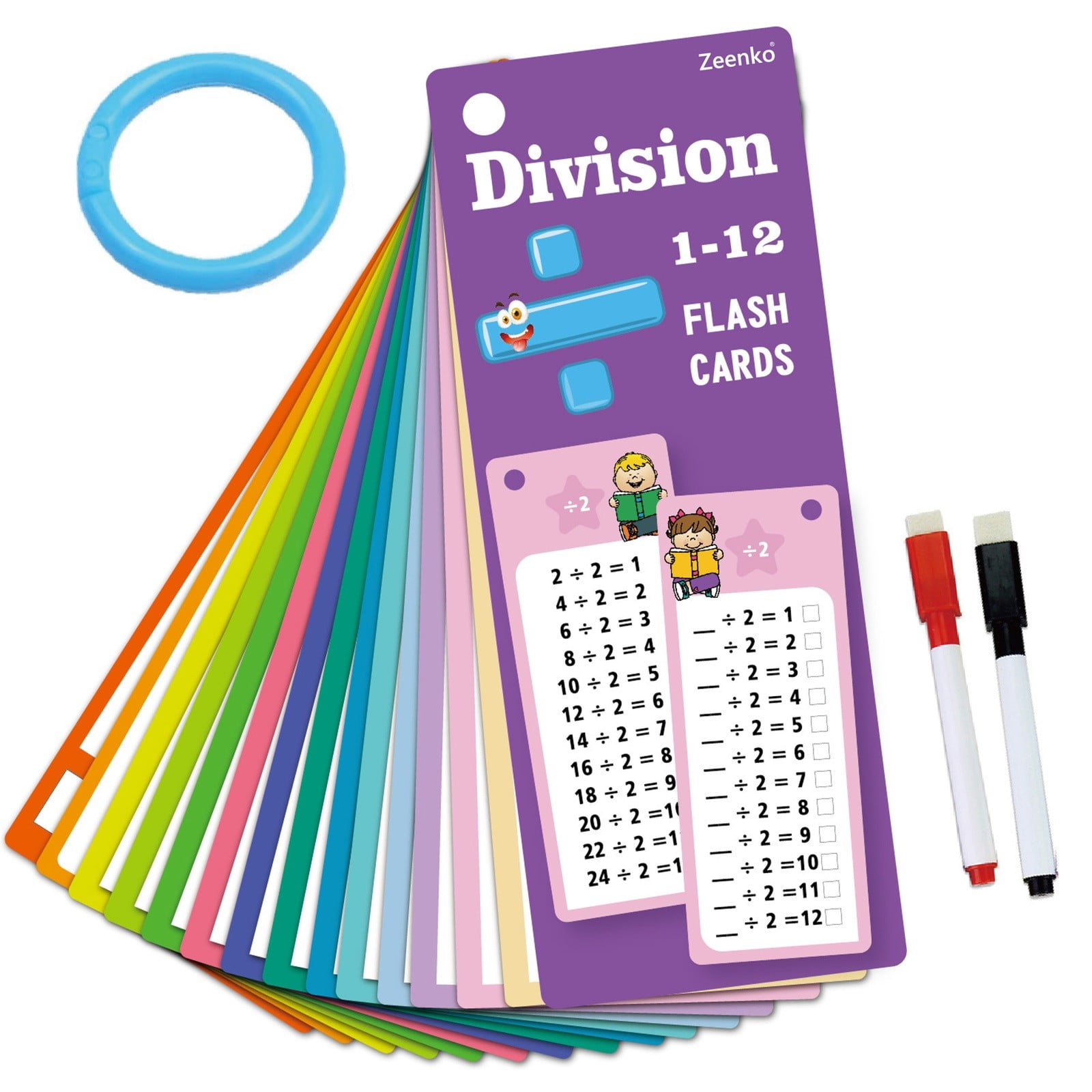 Zeenko Division Flash Cards 1-12, 2025 Newest Reusable Math Flashcards ...