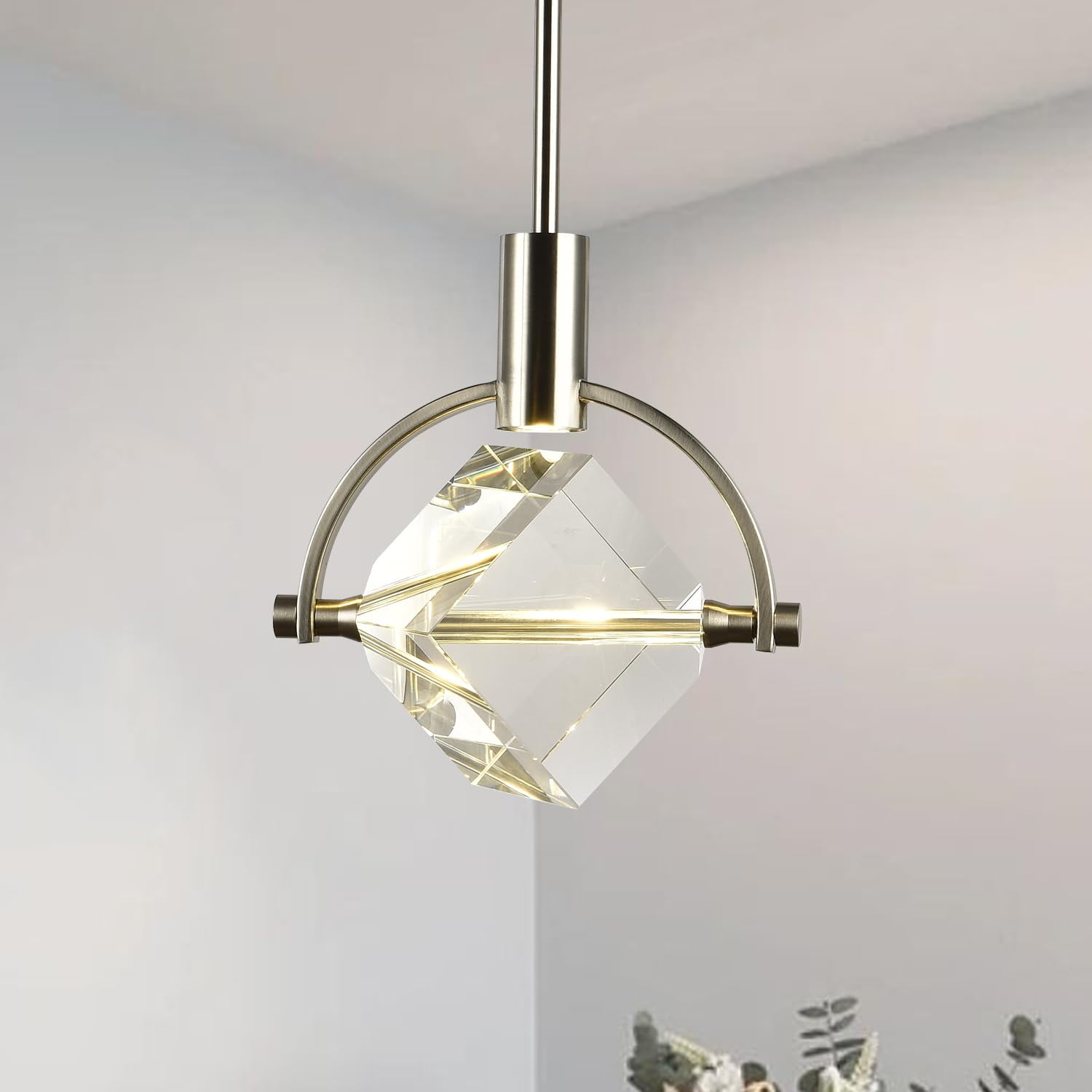 Zeetiana Modern Crystal Pendant Lights, Small Nickel Hanging Lamp ...