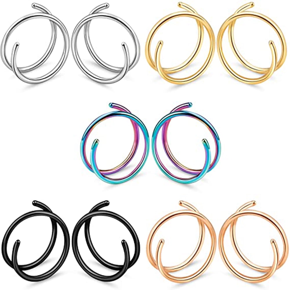 Zeeyh 10 Pcs 20G Double Hoop Nose Ring for Single Piercing Nose Rings ...