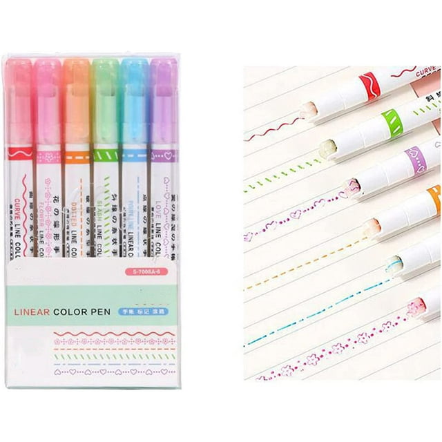 Zeeyh Curve Highlighter Pen Set,Tip Pens with 6 Different Curve Shapes ...