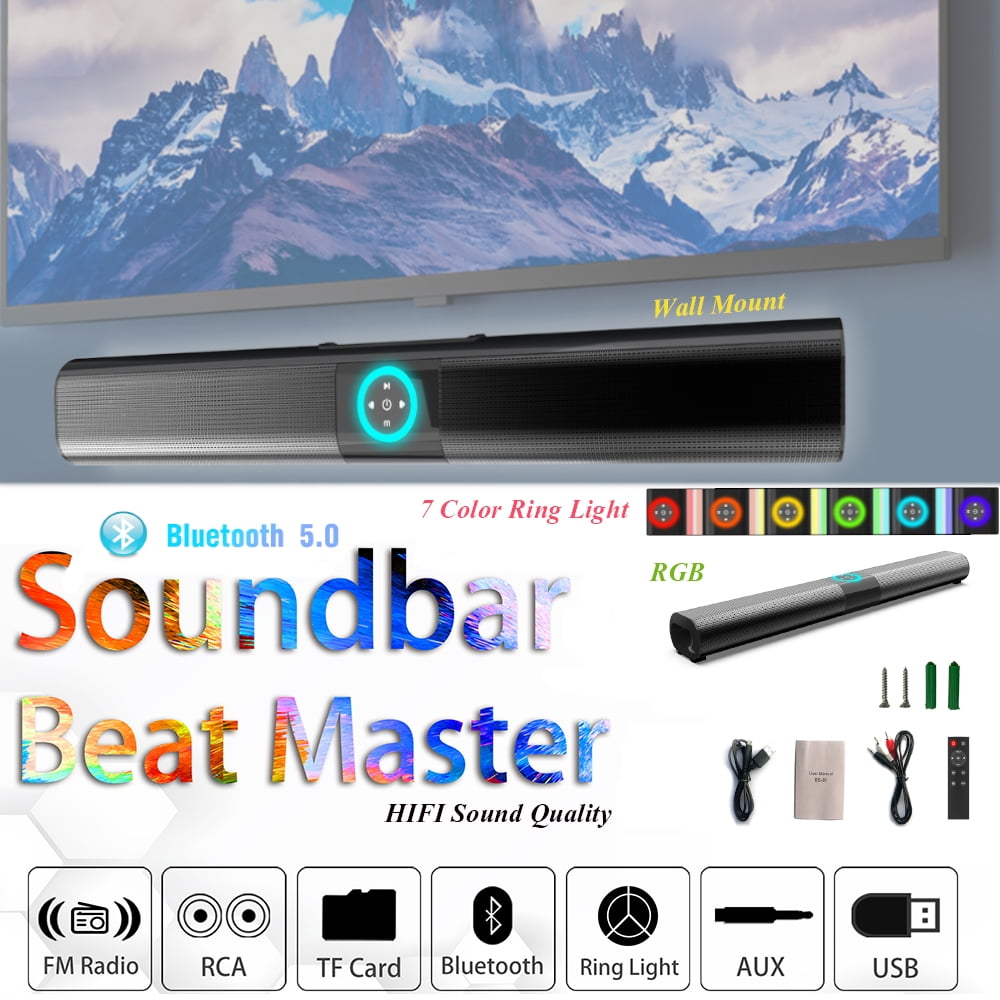 Zeeyh RGB 7 Colors Ring light Sound Bar, TV SoundBar W/Built-in ...