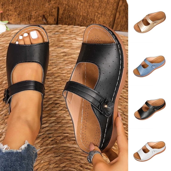 Zefriona Women's Summer Wedge Sandals Slip On Open Toe Hollow ...