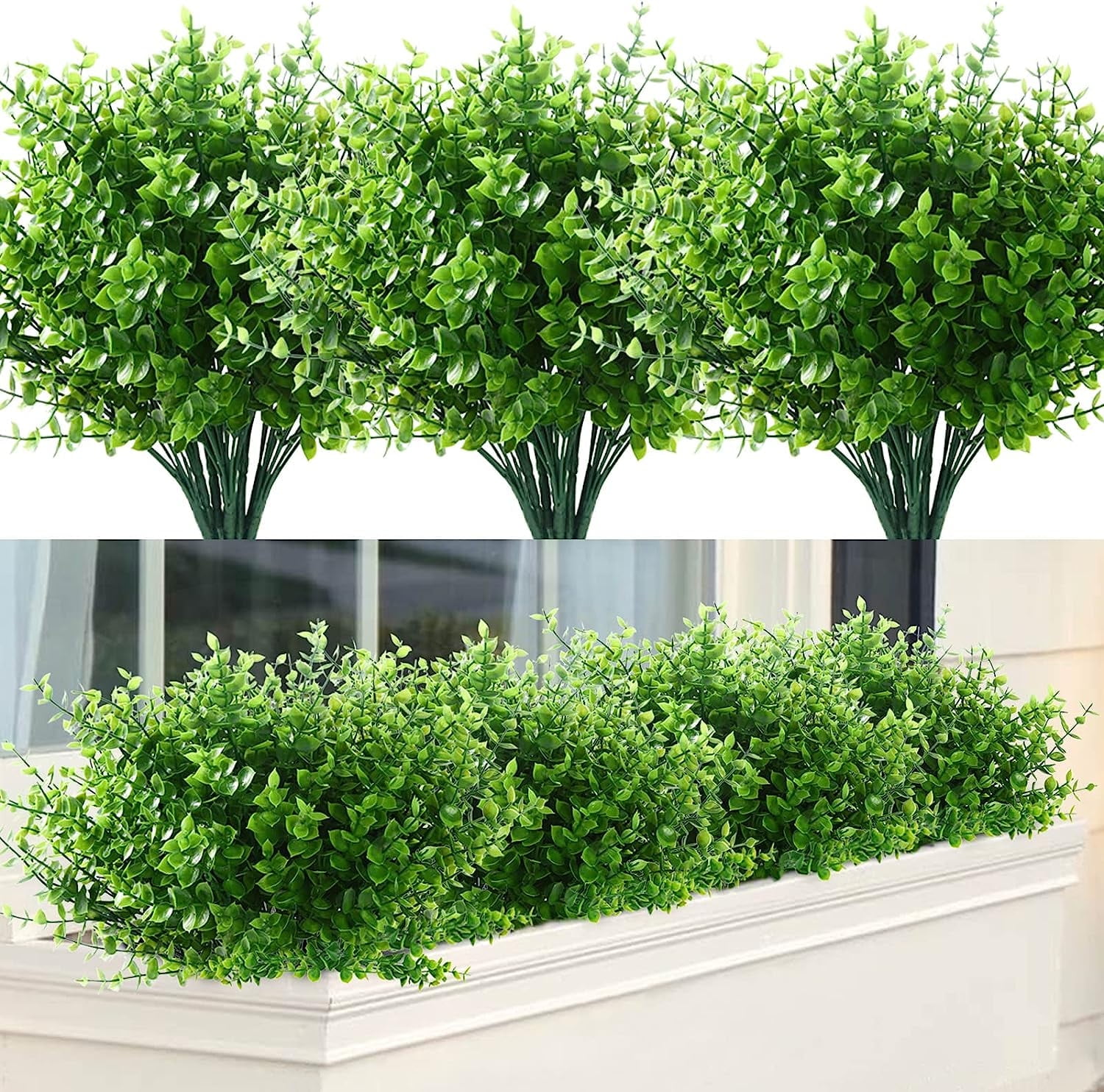 Zehjuhan 6Pcs Artificial Eucalyptus Plants,Fake Boxwood Shrubs UV ...