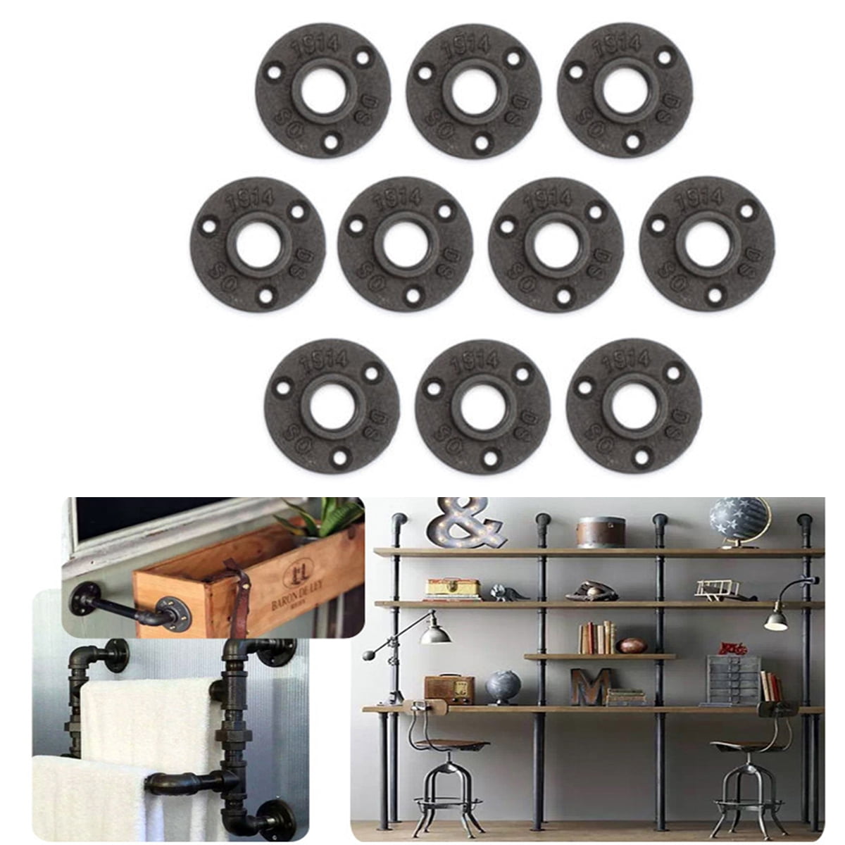 Zehuanyu 10 Pcs Pipe Shelf Holder Wire Malleable Threaded Floor Flange ...