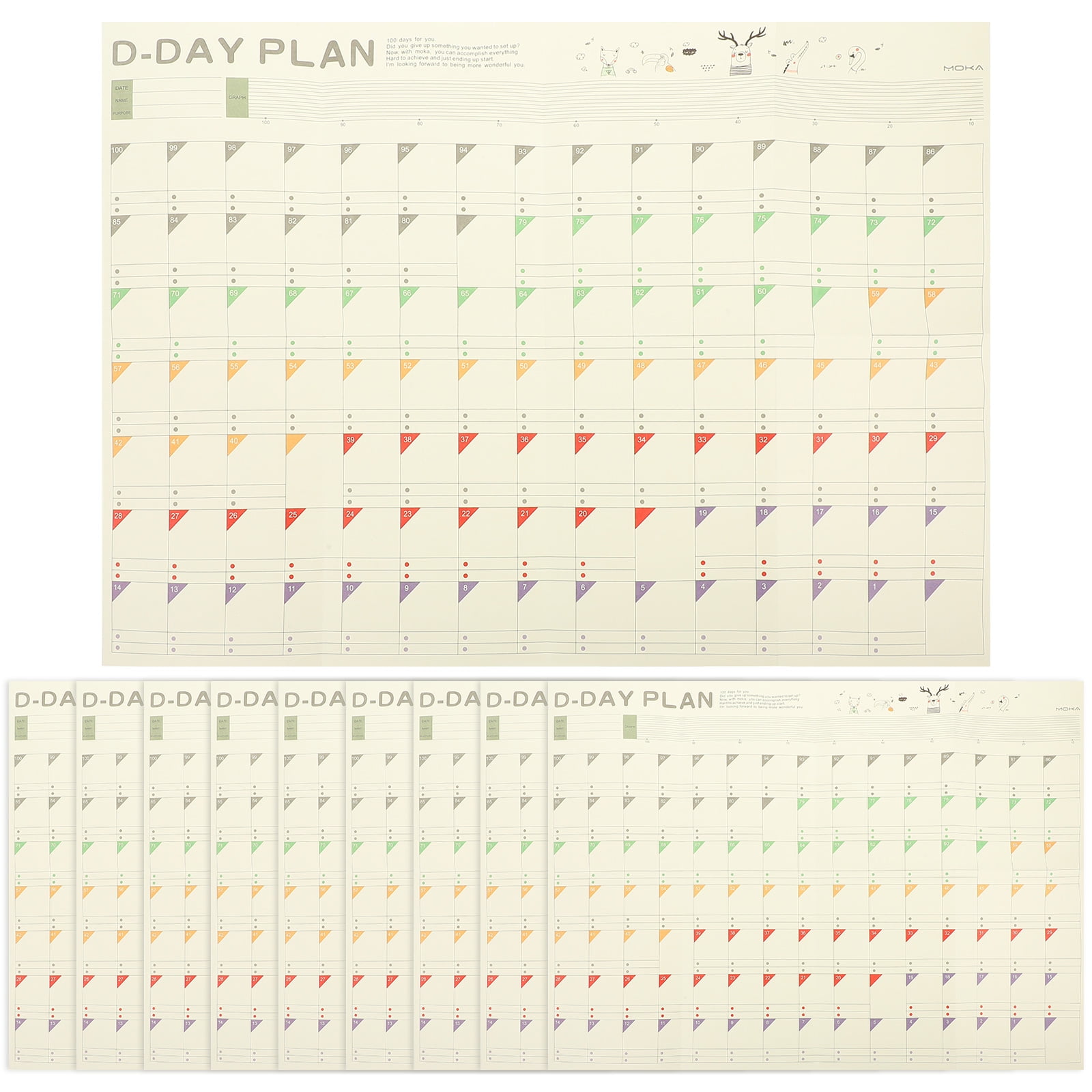 Zehuanyu 10 Sheets Time Planning Charts Foldable Count Down Time Sheets ...
