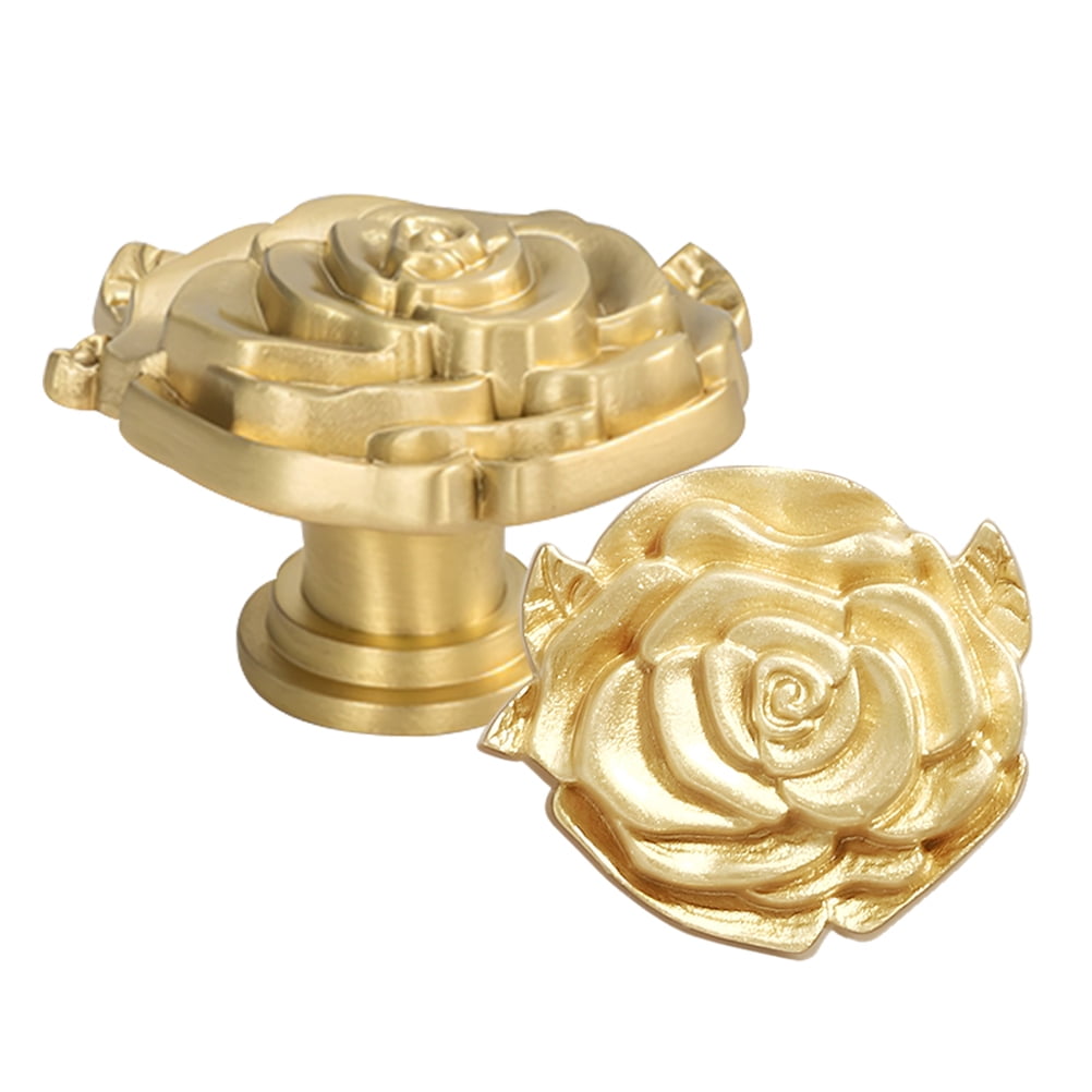Zehuanyu 2pcs Brass Gold Rose Flower Drawer Pulls Handles Antique Knobs ...