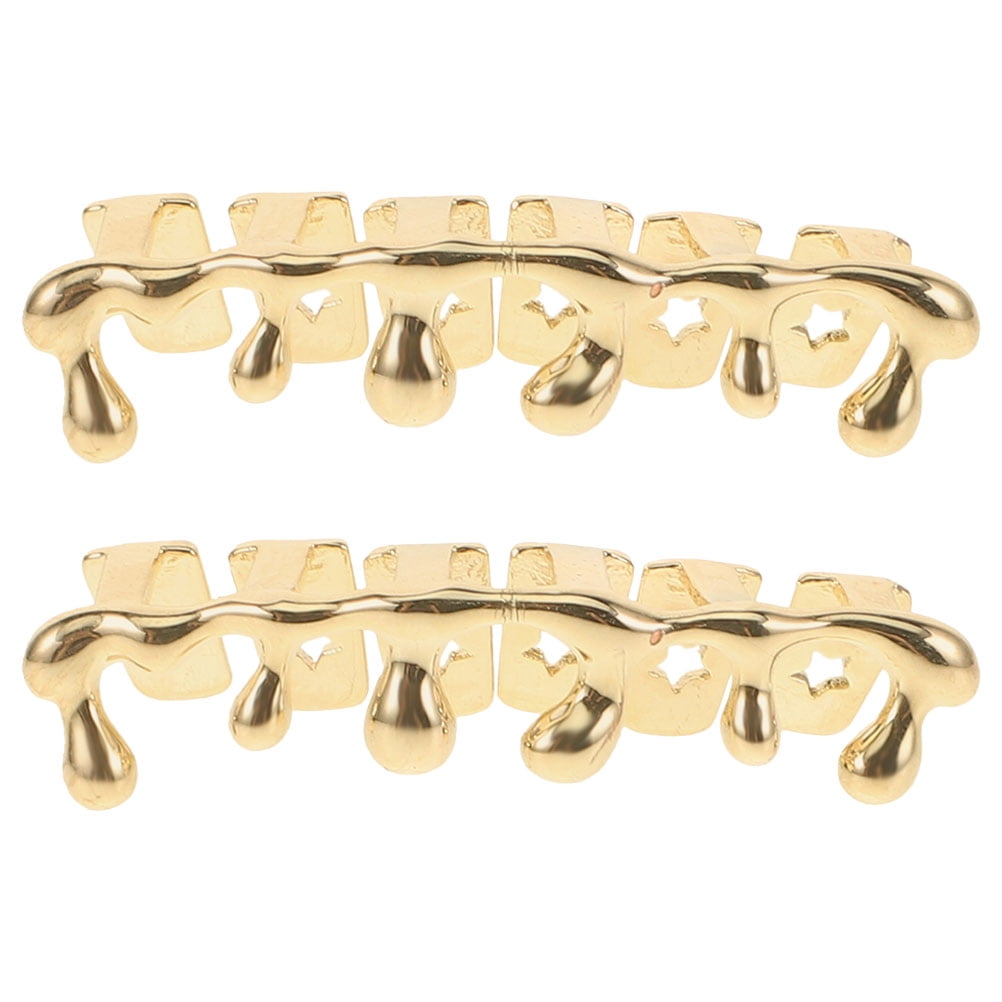 Zehuanyu 2pcs Gold Tooth Cap Teardrop Bottom 6 Teeth Lower Teeth Drip ...