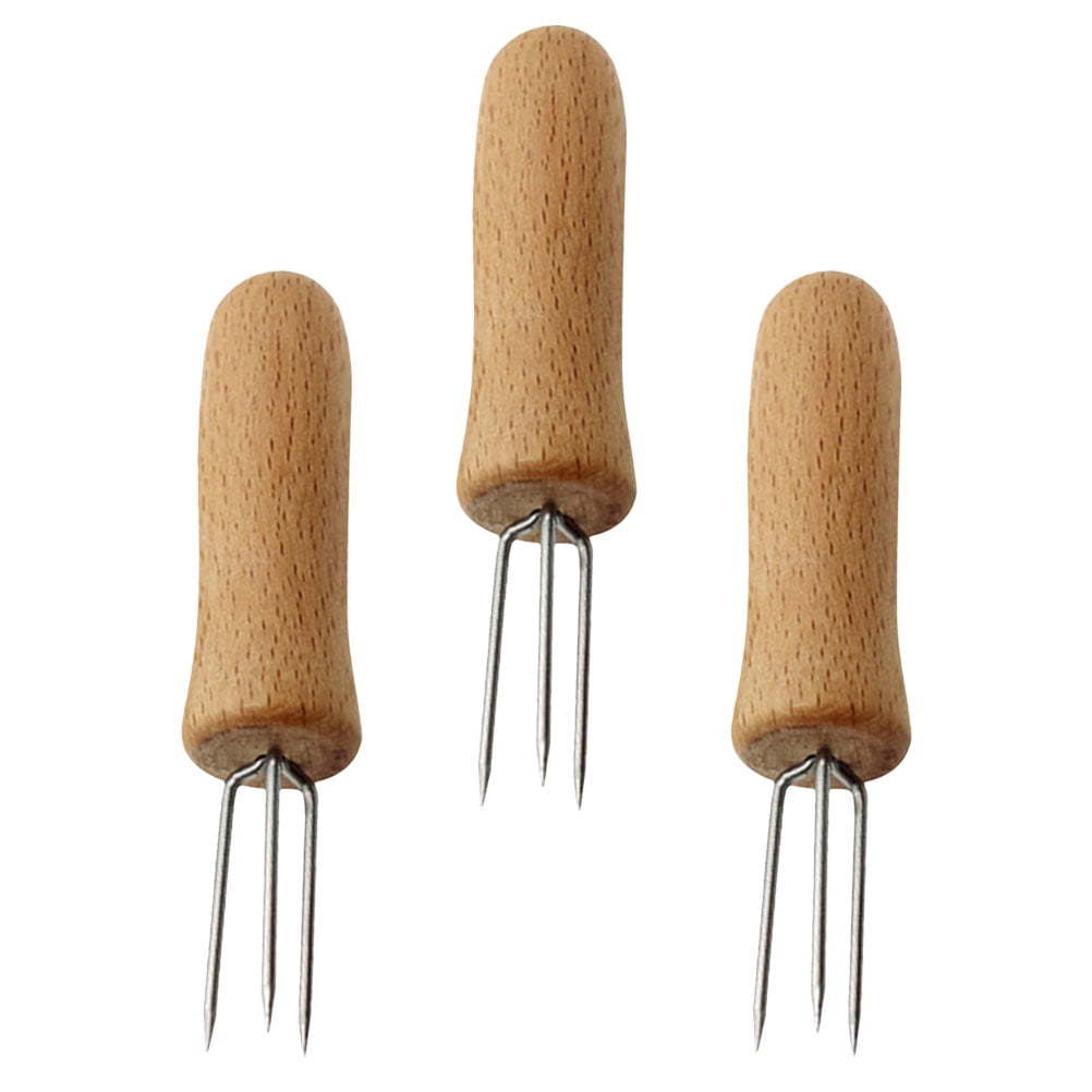 Zehuanyu 3pcs Stainless Steel BBQ Corn Forks Wooden Handle Grilling ...