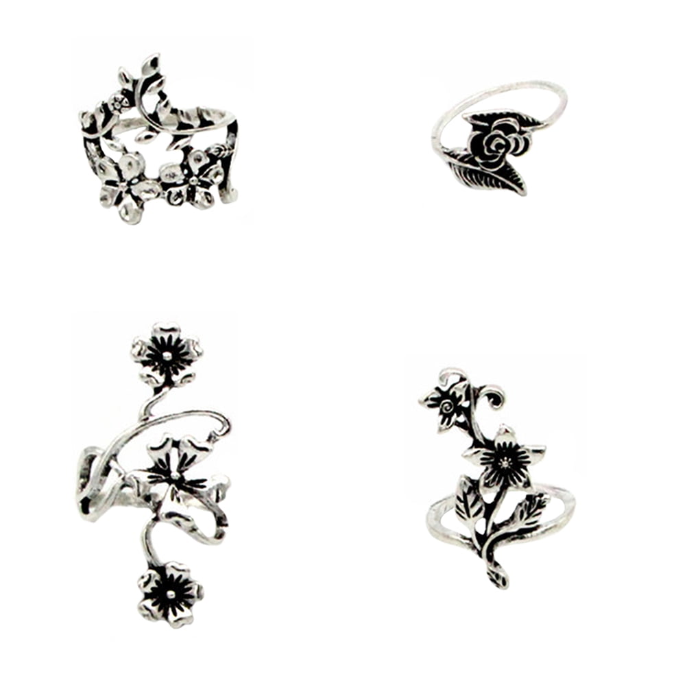 Zehuanyu 4 Pcs Leaf Ring Set Flower Design Rings Special Festivals Miss ...