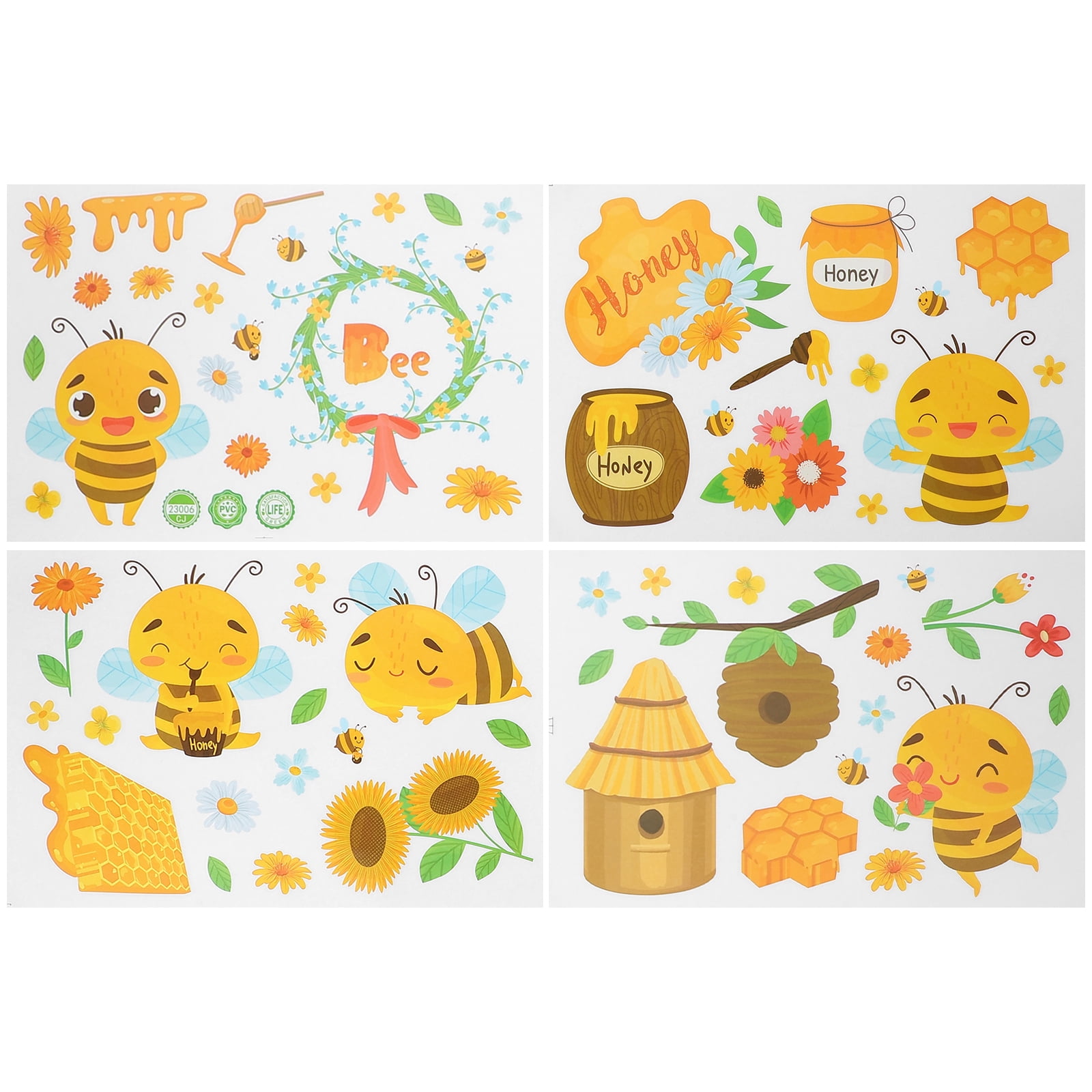 Zehuanyu 4 Sheets of Bee Themed Window Sticker Balcony Window Cling ...