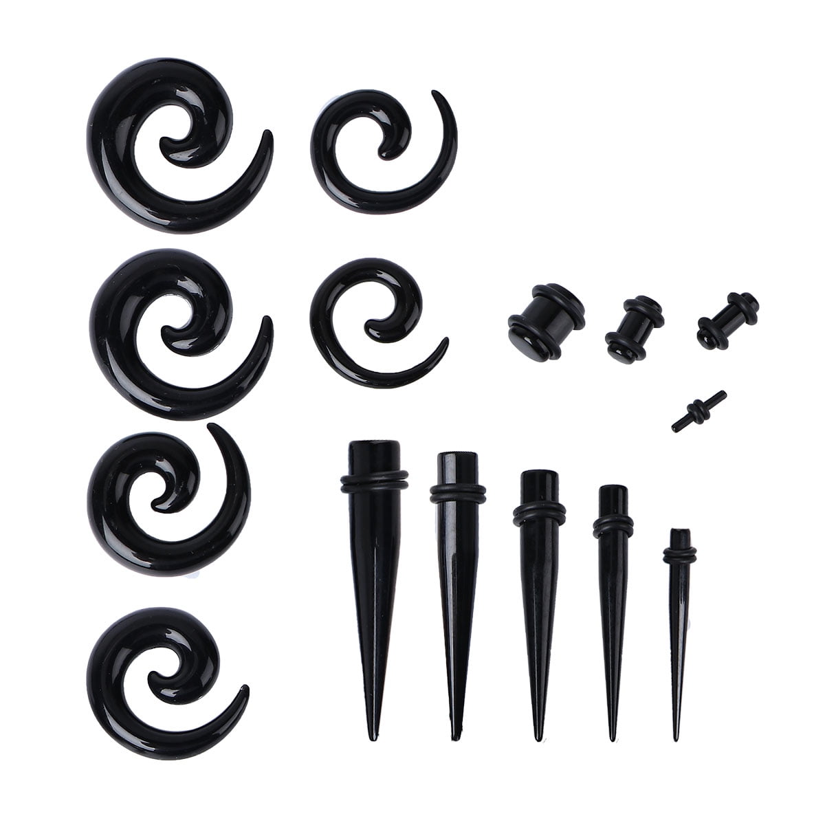 Zehuanyu 54 Pcs Snail Ear Plugs Stretching Kit Gauges for Ears Black ...