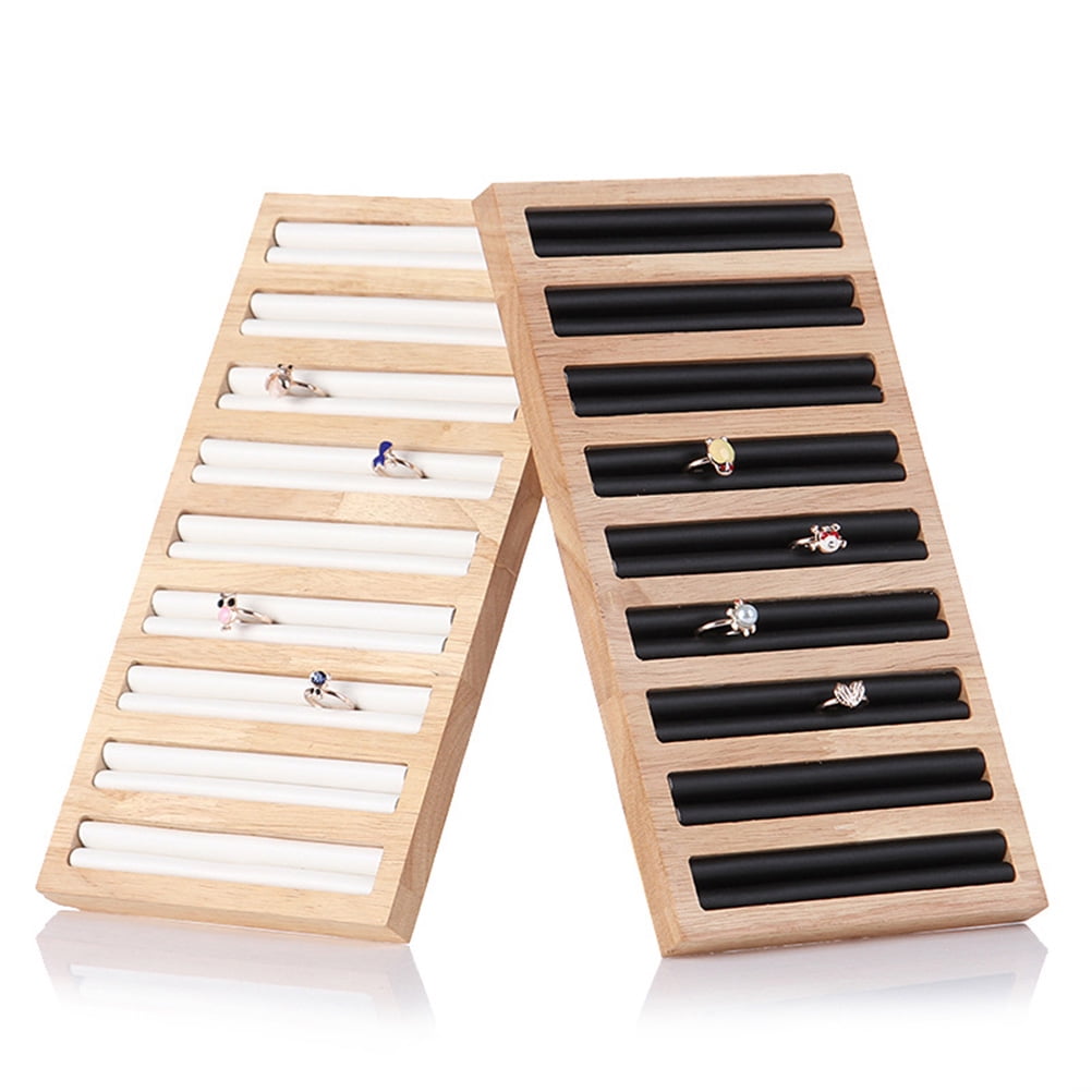 Stylish Wood and PU Leather Ring Display Tray for Storing and ...