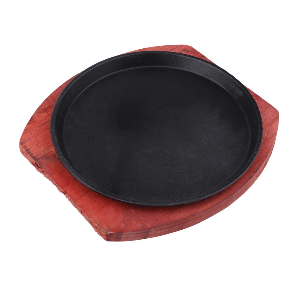 Zehuanyu Cast Iron Sizzling Pan Set Non-Stick Round Frying Pan Griddle ...