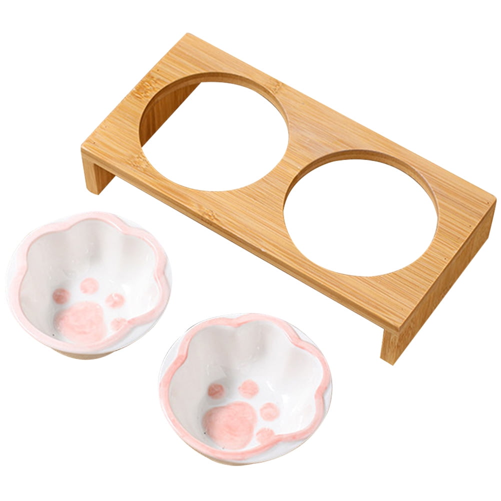 Zehuanyu Cat Dishes Elevated Double Bowl Kibble Dispenser Bowls ...