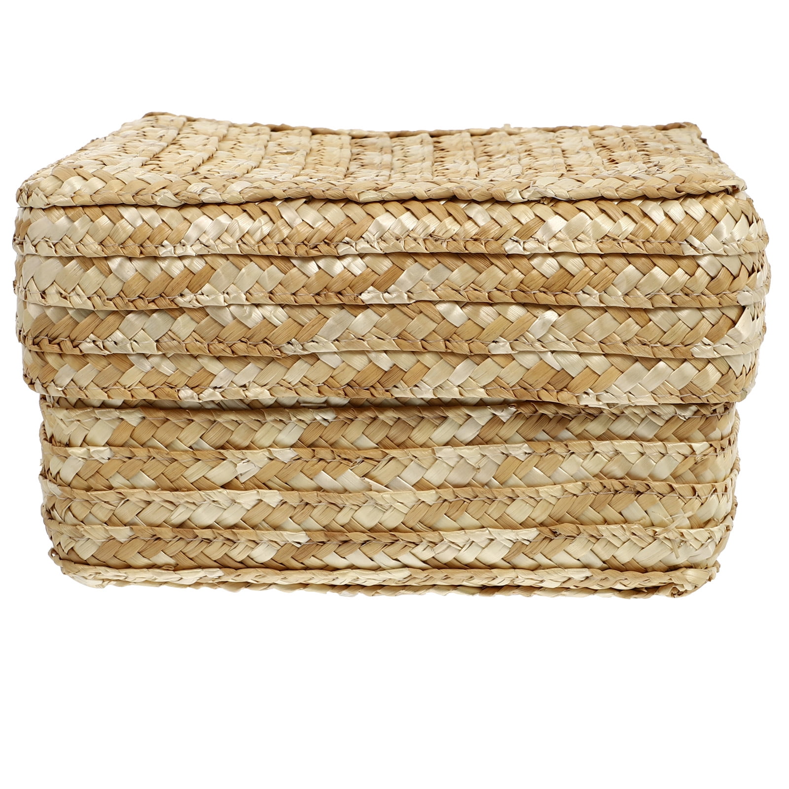 RENACLIPY 1Pc Woven Straw Storage Basket with Lid Khaki for Home ...