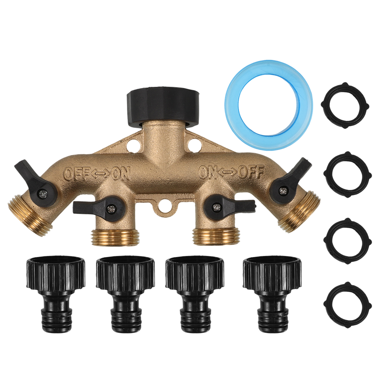 Zehuanyu Heavy Duty Solid Brass 4 Hose Splitter Nozzle Connector Hose ...