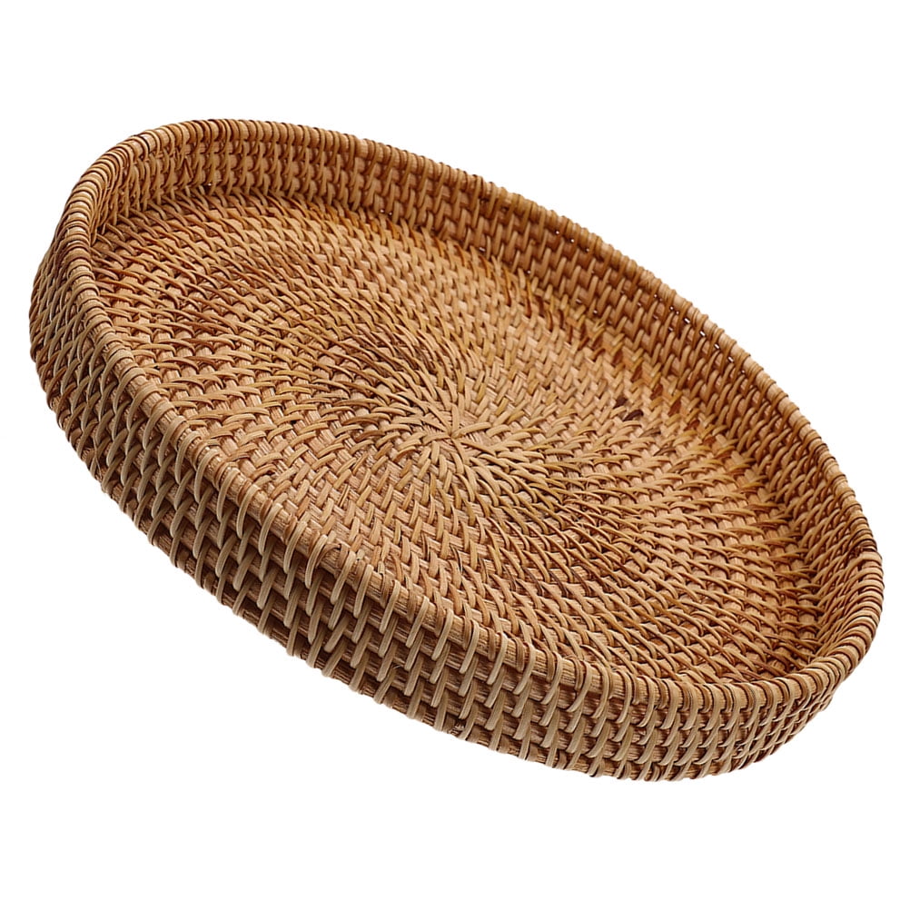 Zehuanyu Round Wicker Tray Hand Woven Rattan Coffee Table Basket Light ...